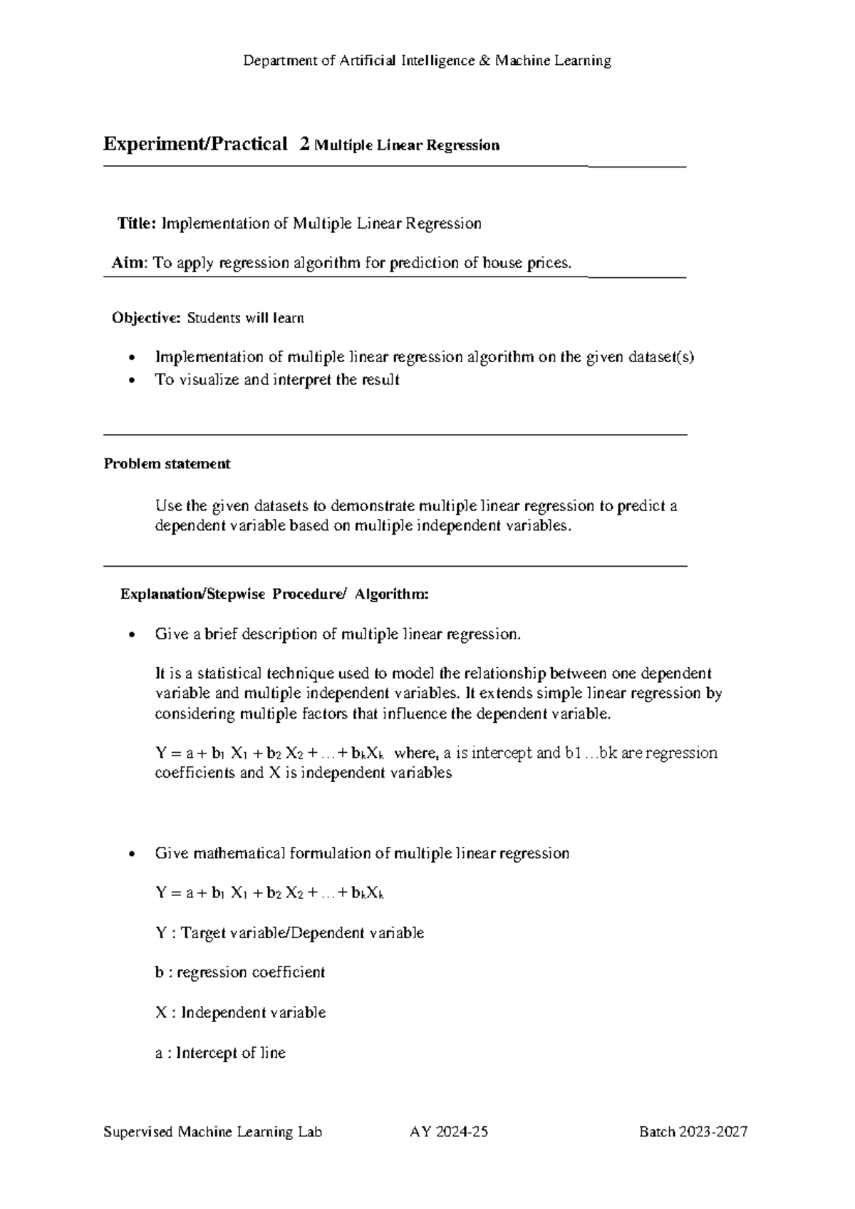 SML multiple regression - Department of Artificial Intelligence ...