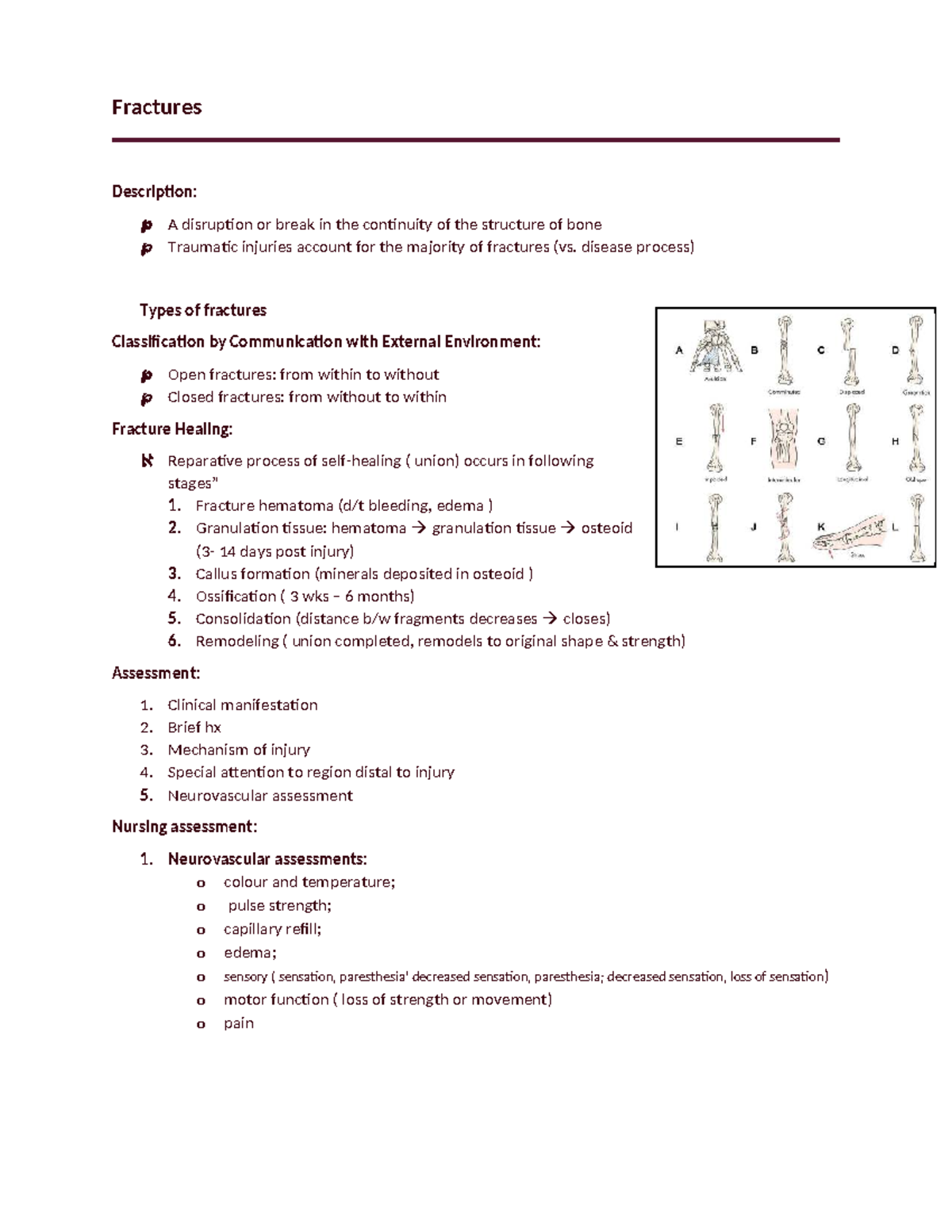 Fractures Notes: Types, Healing, Complications & Nursing Care - Studocu