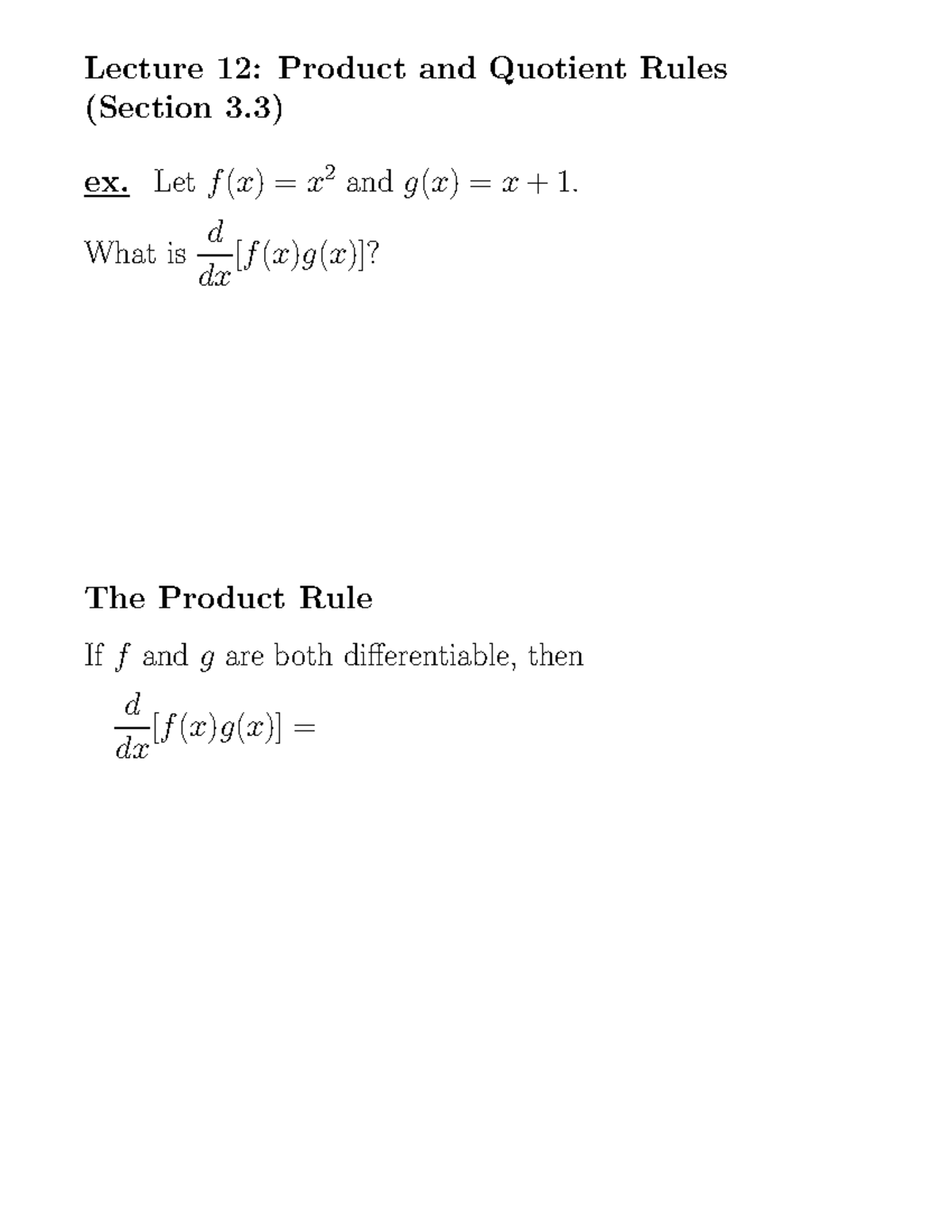 Lecture 12: Product & Quotient Rules - Derivatives & Examples - Studocu