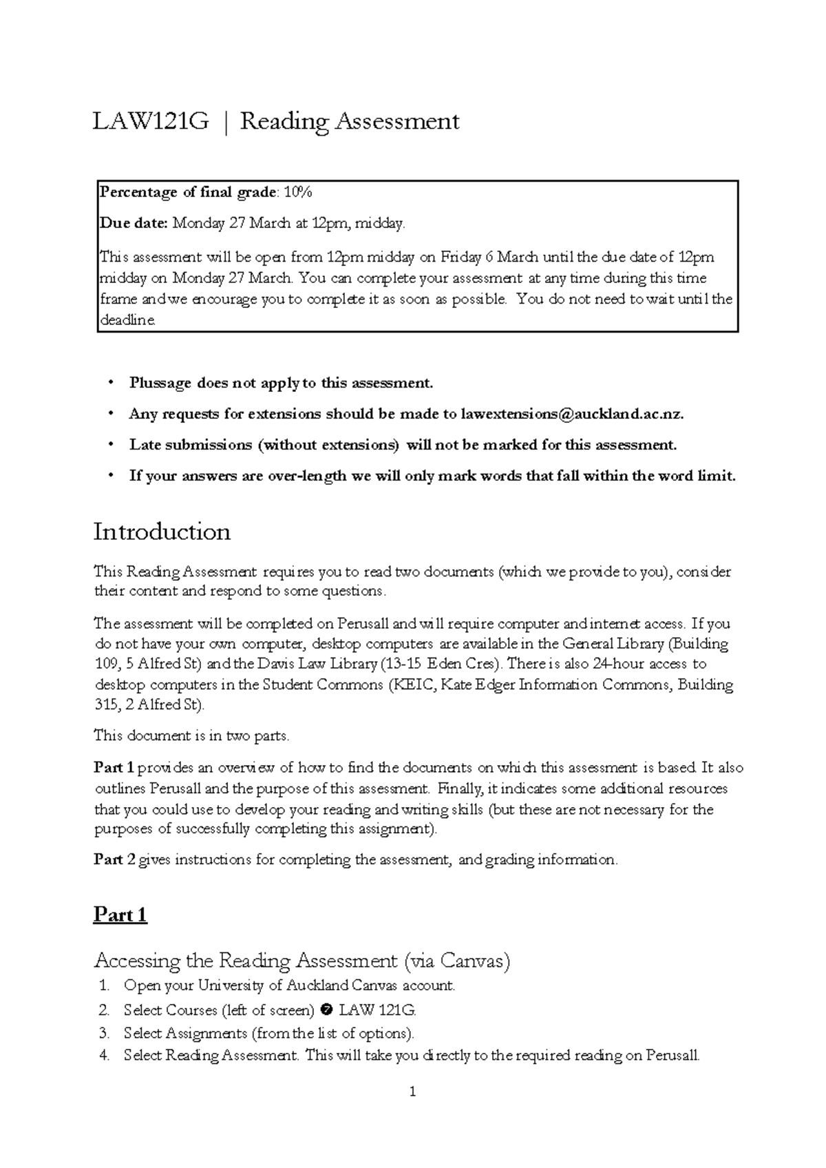 LAW121G Reading Assessment Instructions & Grading Criteria - Studocu