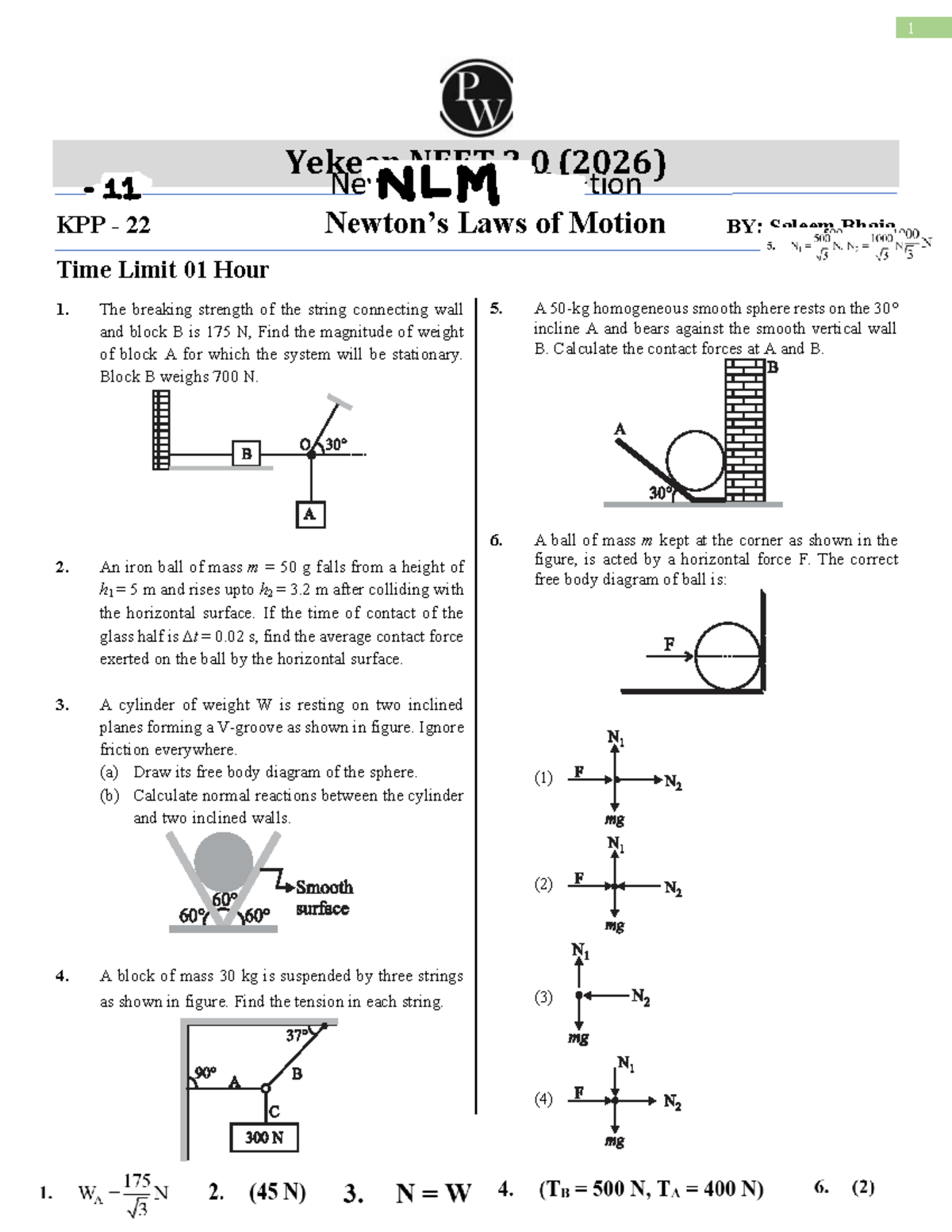 KPP 11 - NEET 2.0 Physics Class 12 Laws of Motion Problems - Studocu