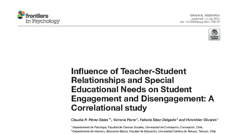 Influence of Relationships and SEN on Student Engagement: A ...