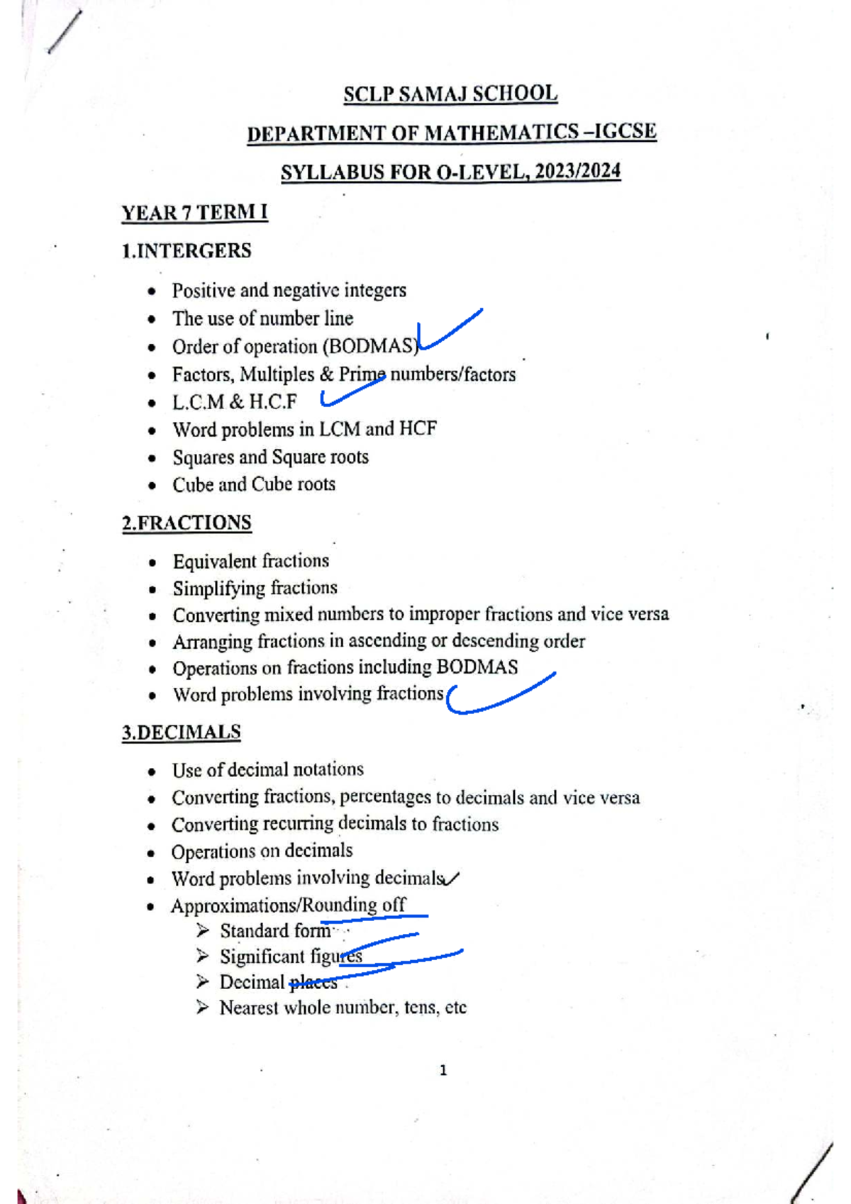 SCLP SAMAJ SCHOOL MATH SYLLABUS: YEAR 7-10 OVERVIEW - Studocu