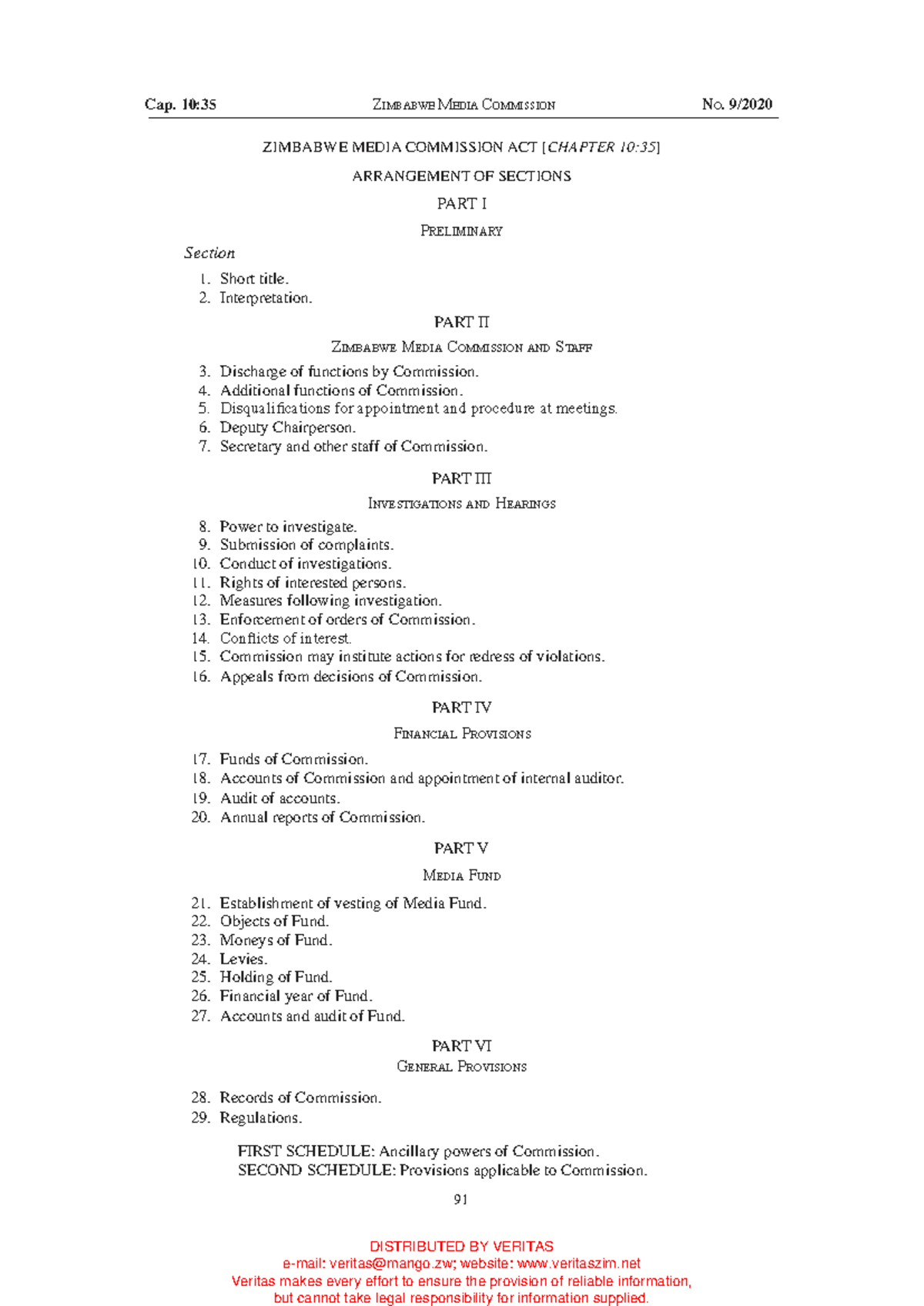 Zimbabwe Media Commission Act 9 of 2020: Provisions and Functions ...