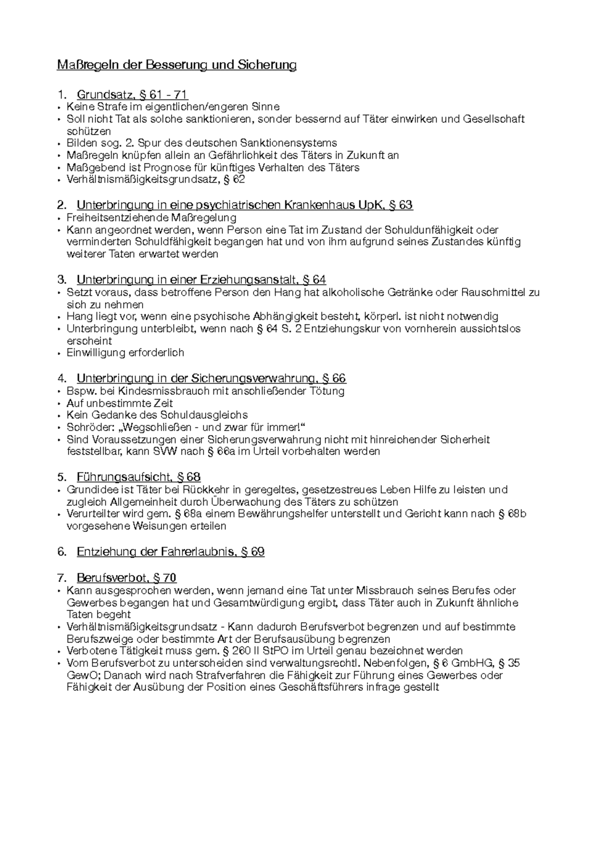 Maßregeln der Besserung und Sicherung - Grundsatz, § 61 - 71 Keine ...