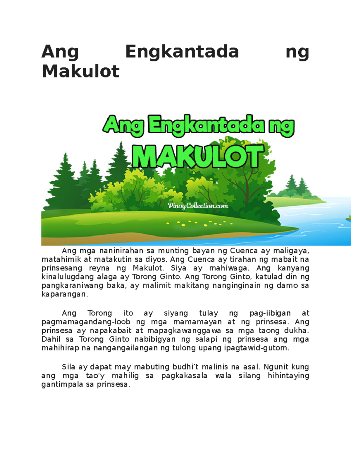 Ang Engkantada ng Makulot: Isang Kuwentong Makabayan - Studocu