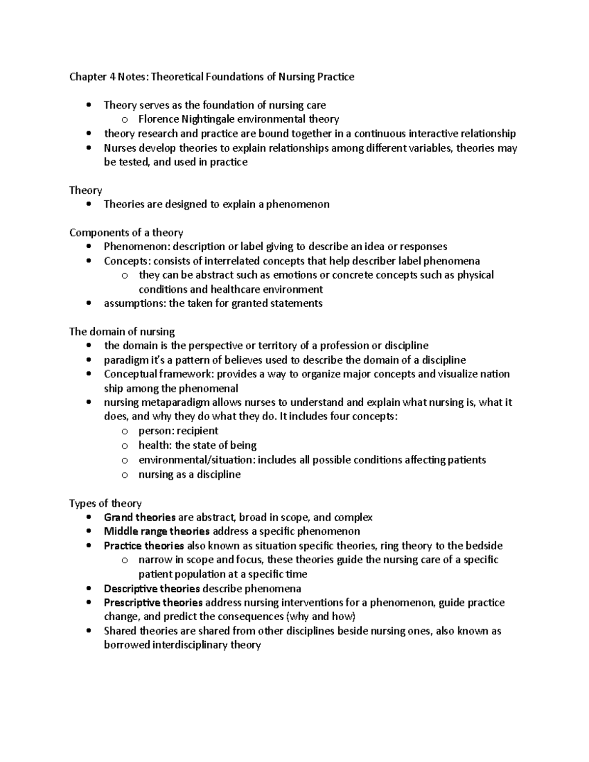 Ch. 4 Notes for Potter and Perry 10th ed - Chapter 4 Notes: Theoretical ...