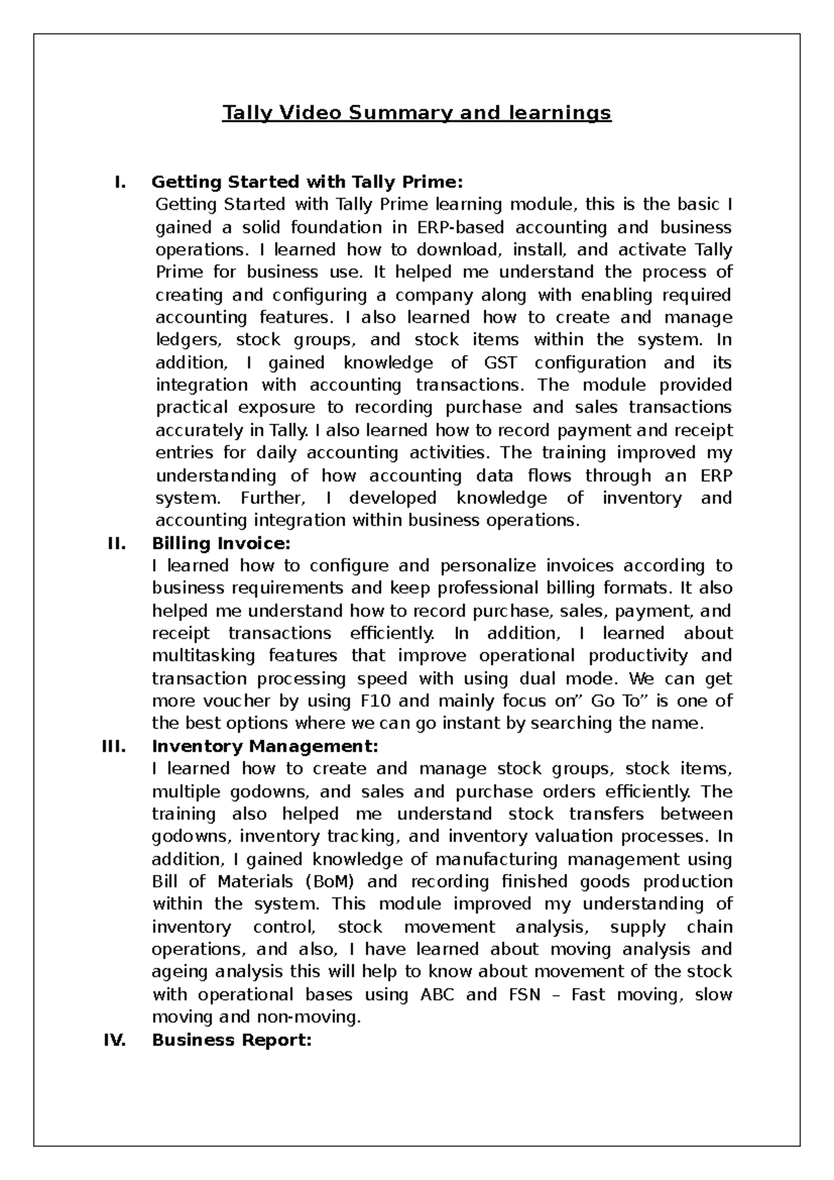 Tally Prime Learning Module Summary: Key Insights and Skills - Studocu