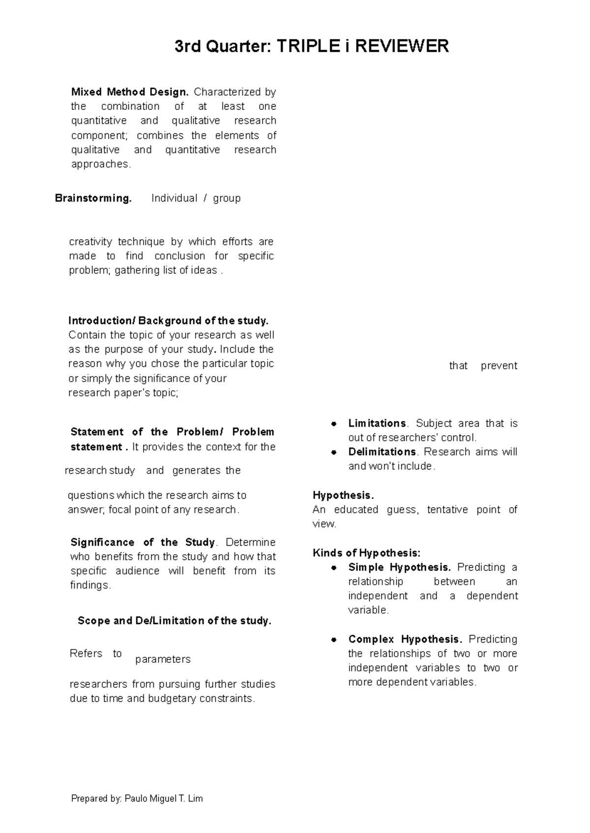 Triple-i Mixed Method Research Design Overview - Studocu
