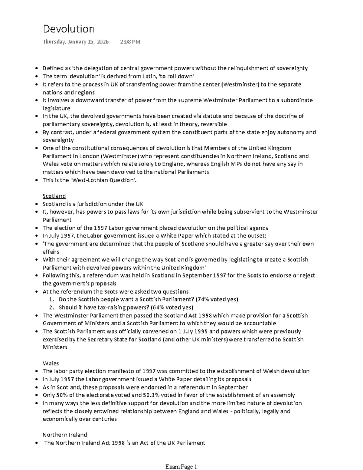 Devolution Notes for Exam: UK Governance Overview - Studocu