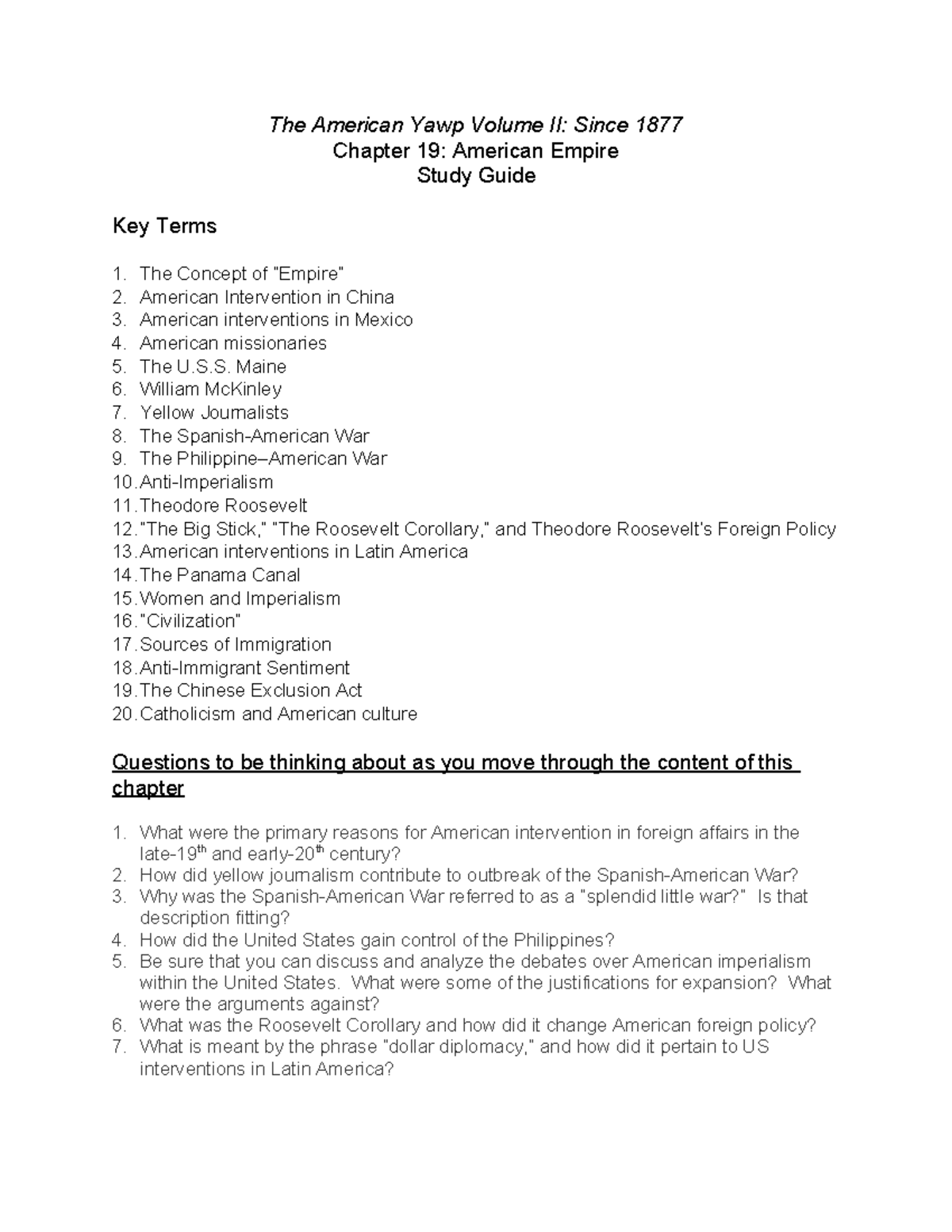 Chapter 19 Study Guide: American Empire (The American Yawp Vol. II ...