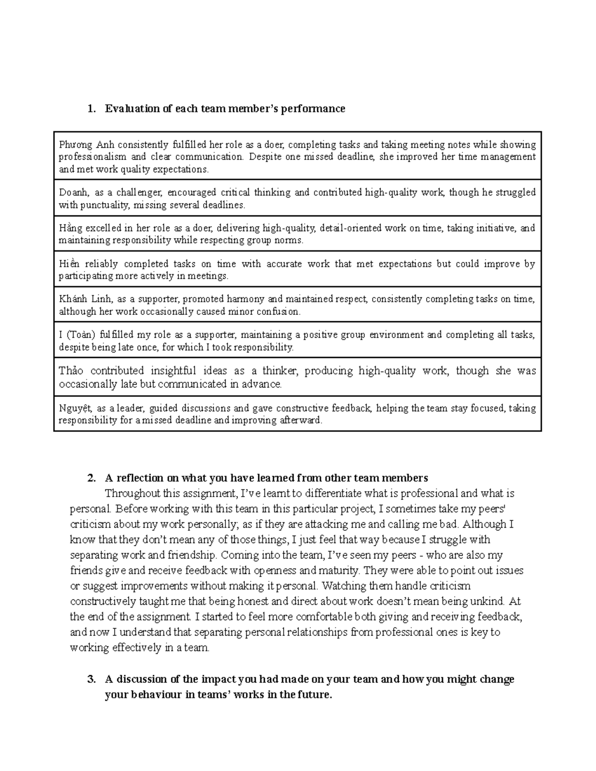 OB Personal Report: Team Performance Evaluation and Reflections - Studocu