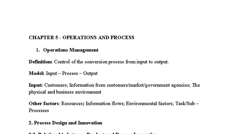 CHAPTER 5: OPERATIONS AND PROCESS MANAGEMENT OVERVIEW - Studocu