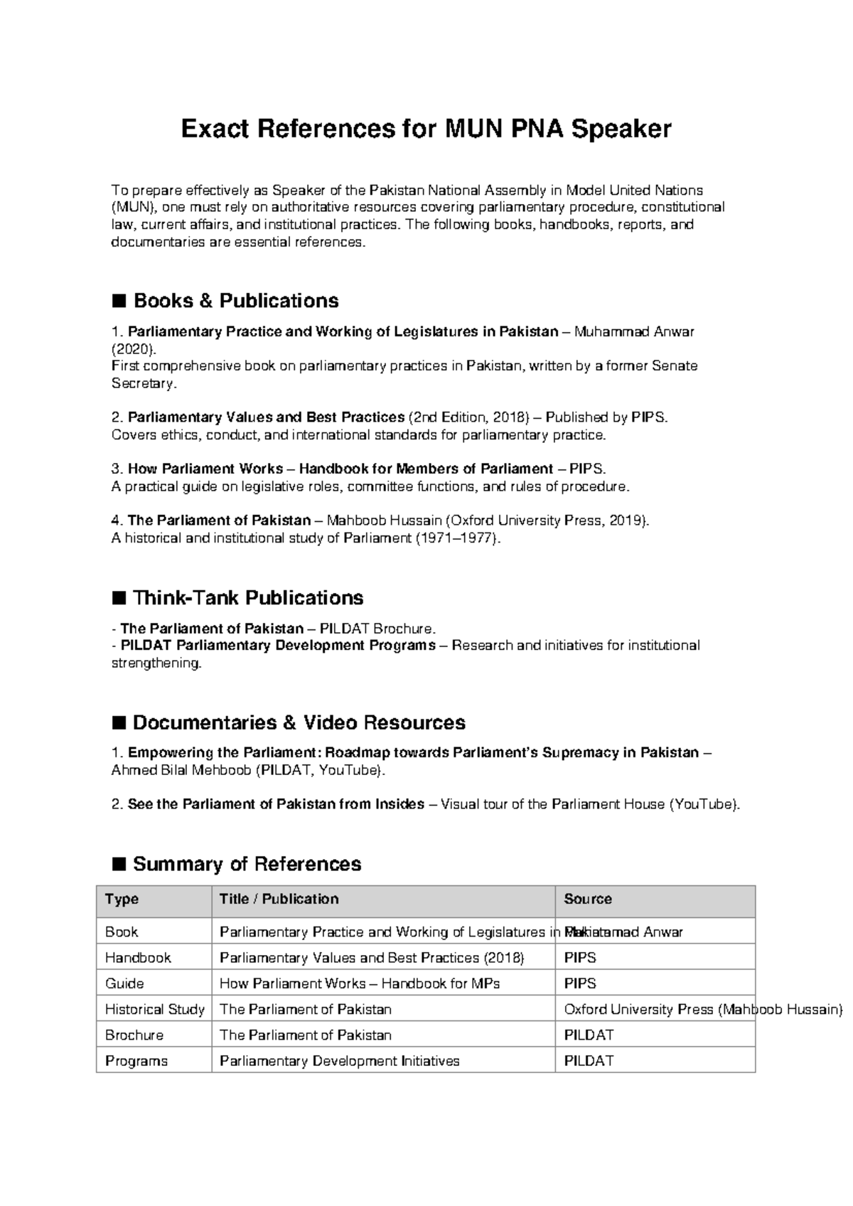 Essential References for MUN PNA Speaker Preparation - Studocu