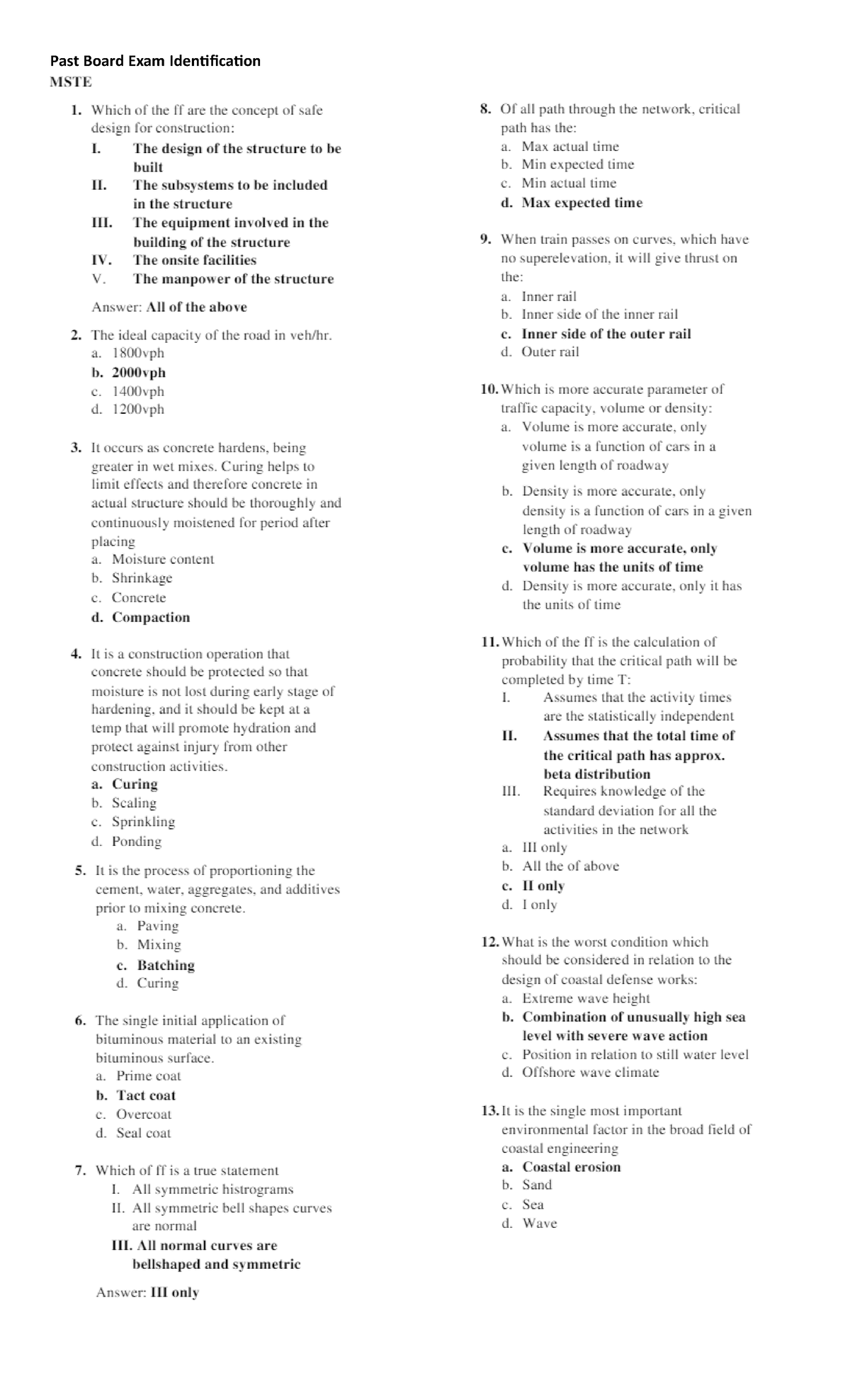 MSTE HGE SCA Past Board Exam Identification Notes - Studocu