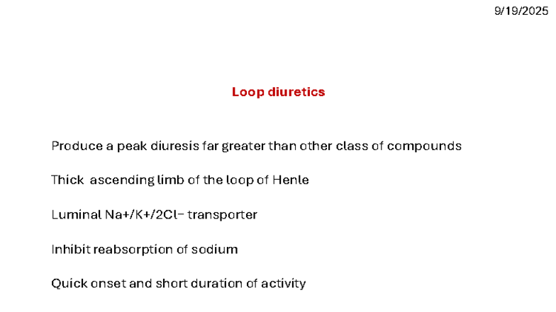 Loop Diuretic - Med chem - 1 Loop diuretics Produce a peak diuresis far ...
