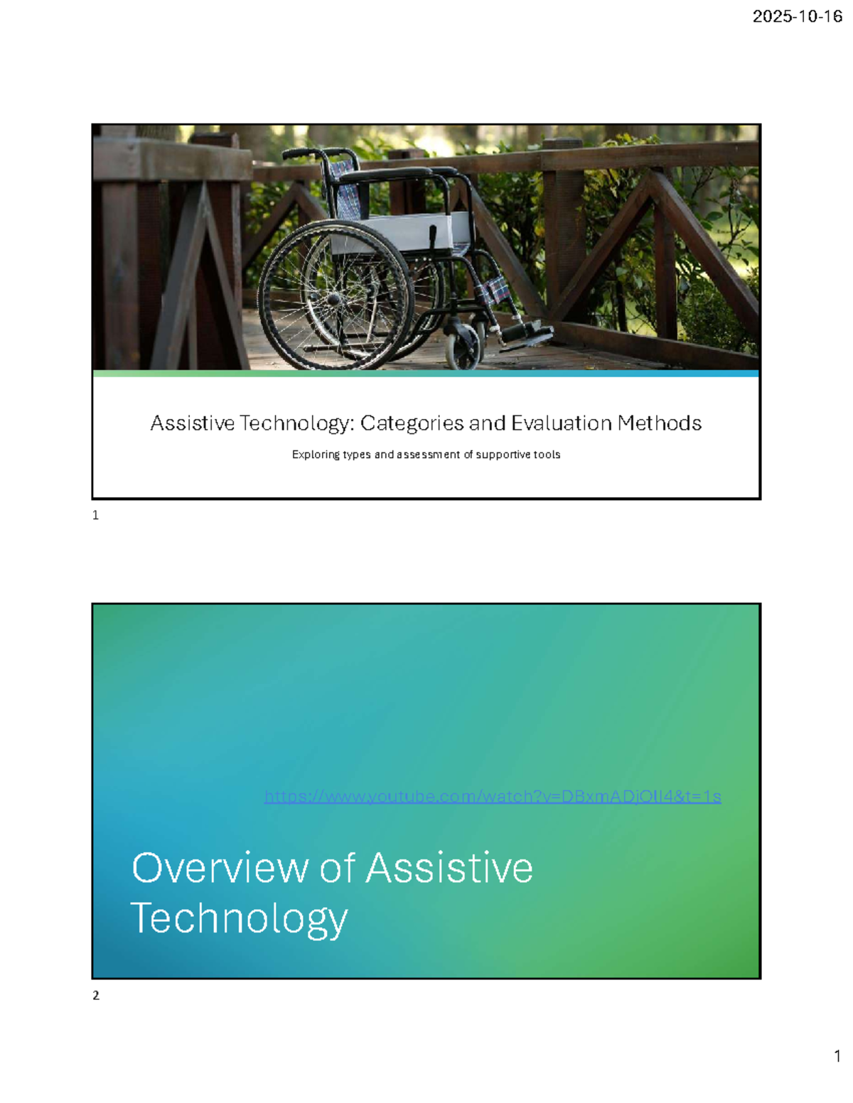 Assistive Technology: Categories and Evaluation Methods - Studocu