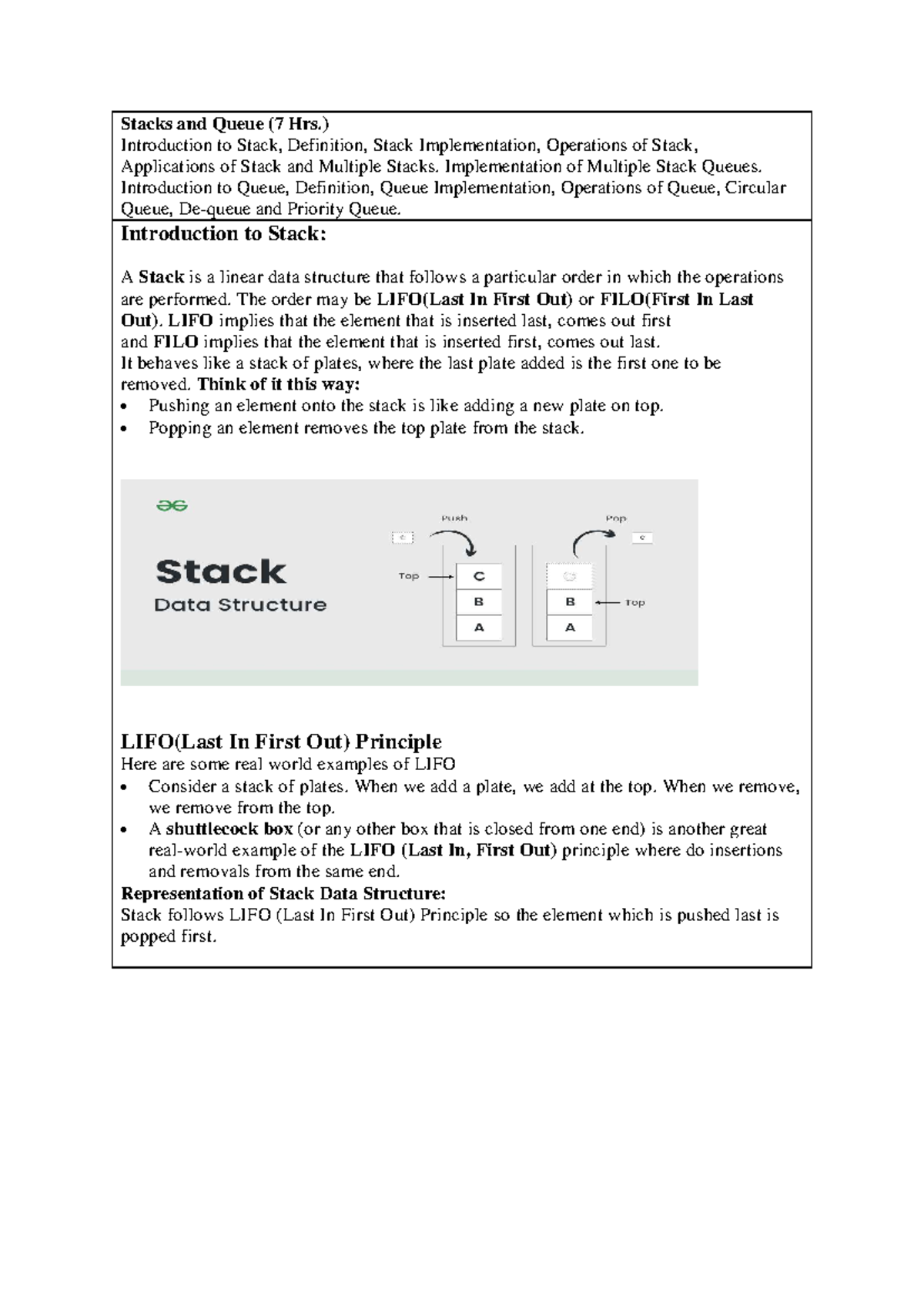 DS Unit-2: Stacks and Queues Overview and Implementation Notes - Studocu