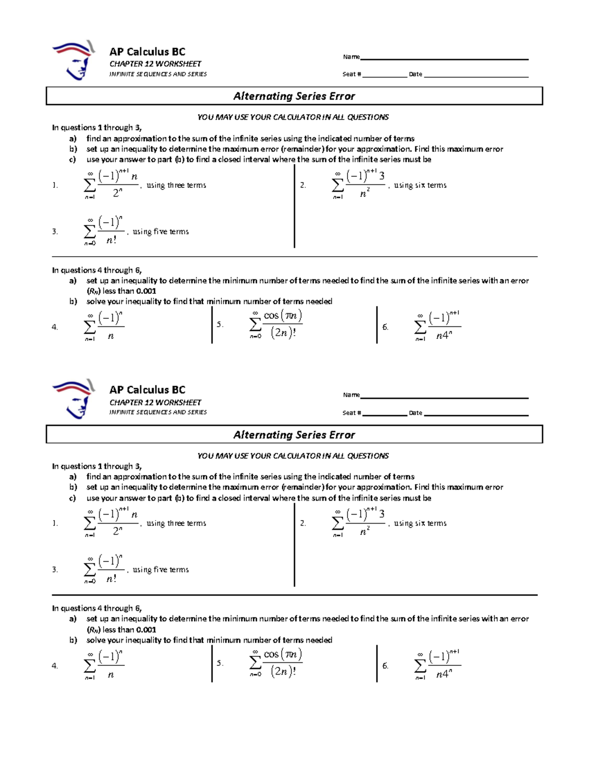 AP Calculus BC - Chapter 12: Error Analysis in Alternating Series - Studocu