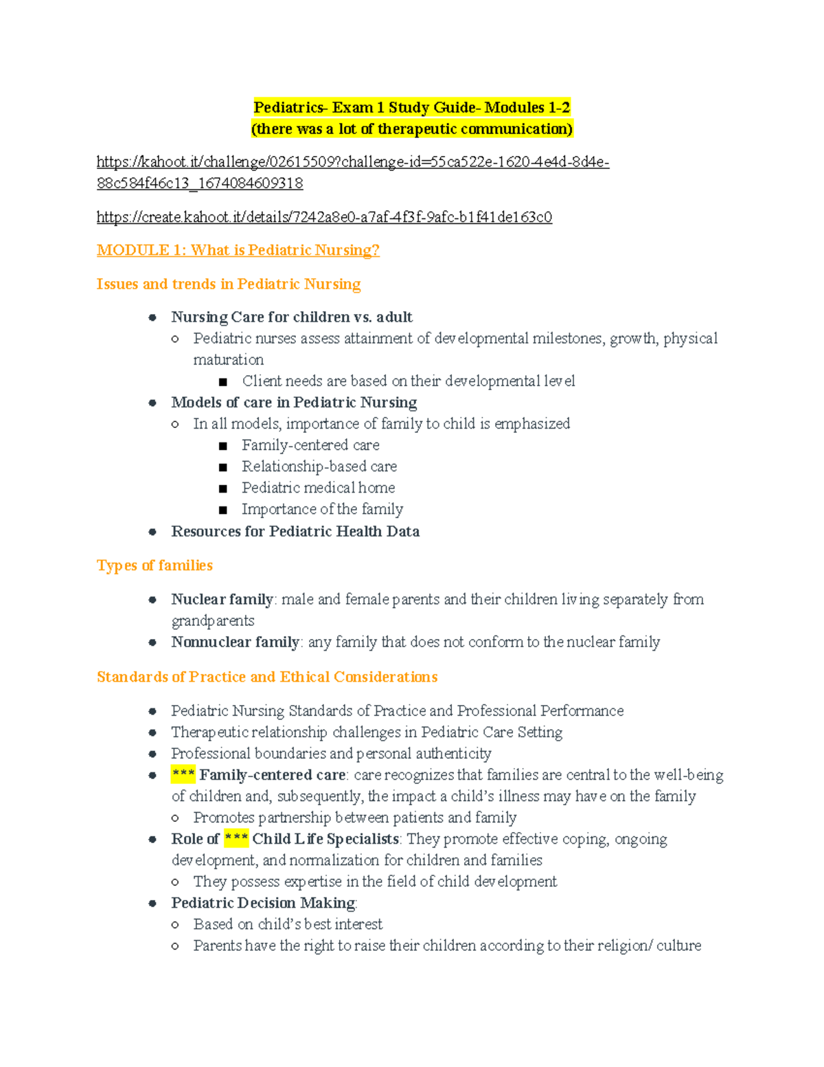 Pediatrics NUR 101 - Exam 1 Study Guide: Modules 1-2 Overview - Studocu