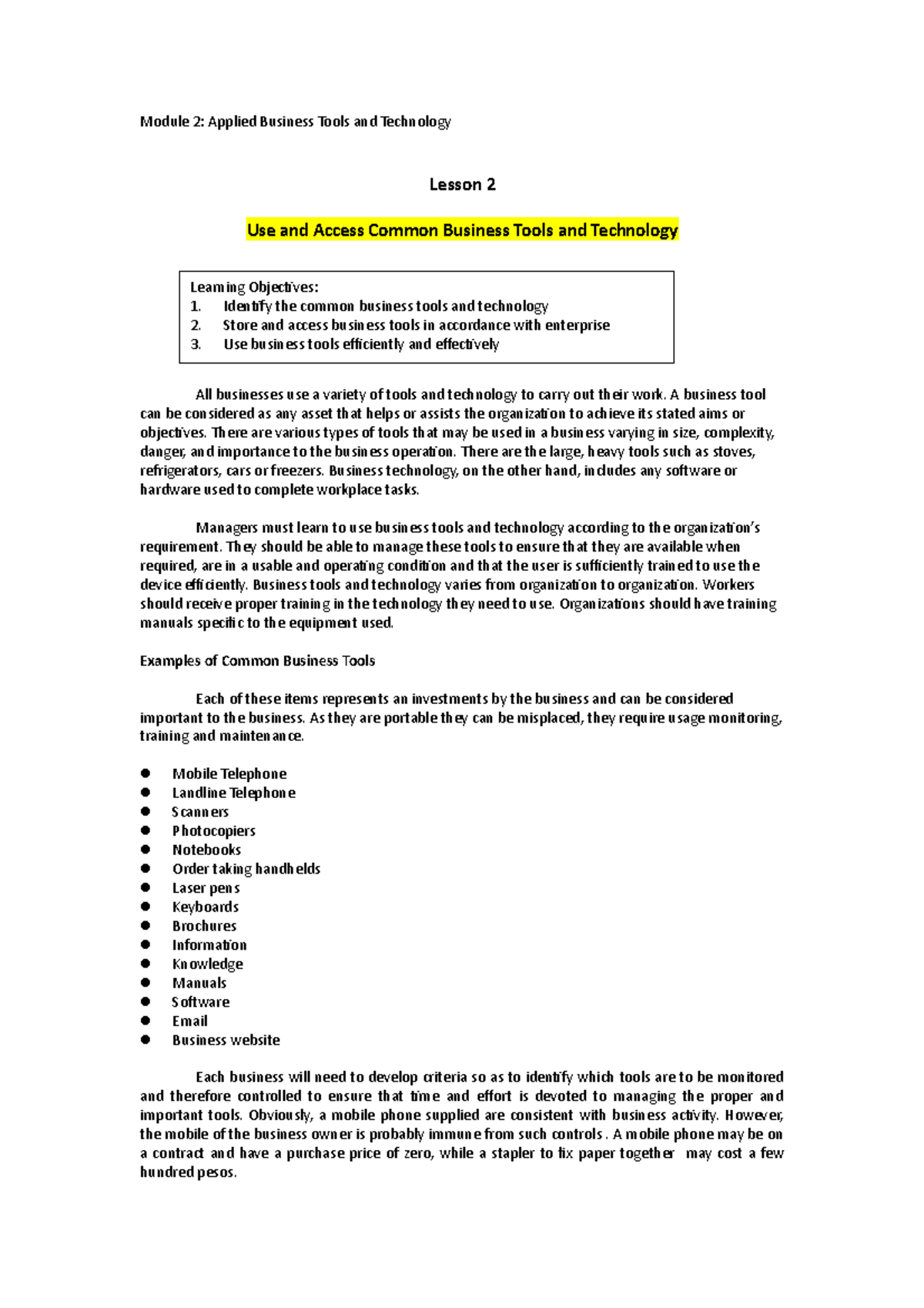 Module 2: Applied Business Tools & Technology Lesson 2 Overview - Studocu