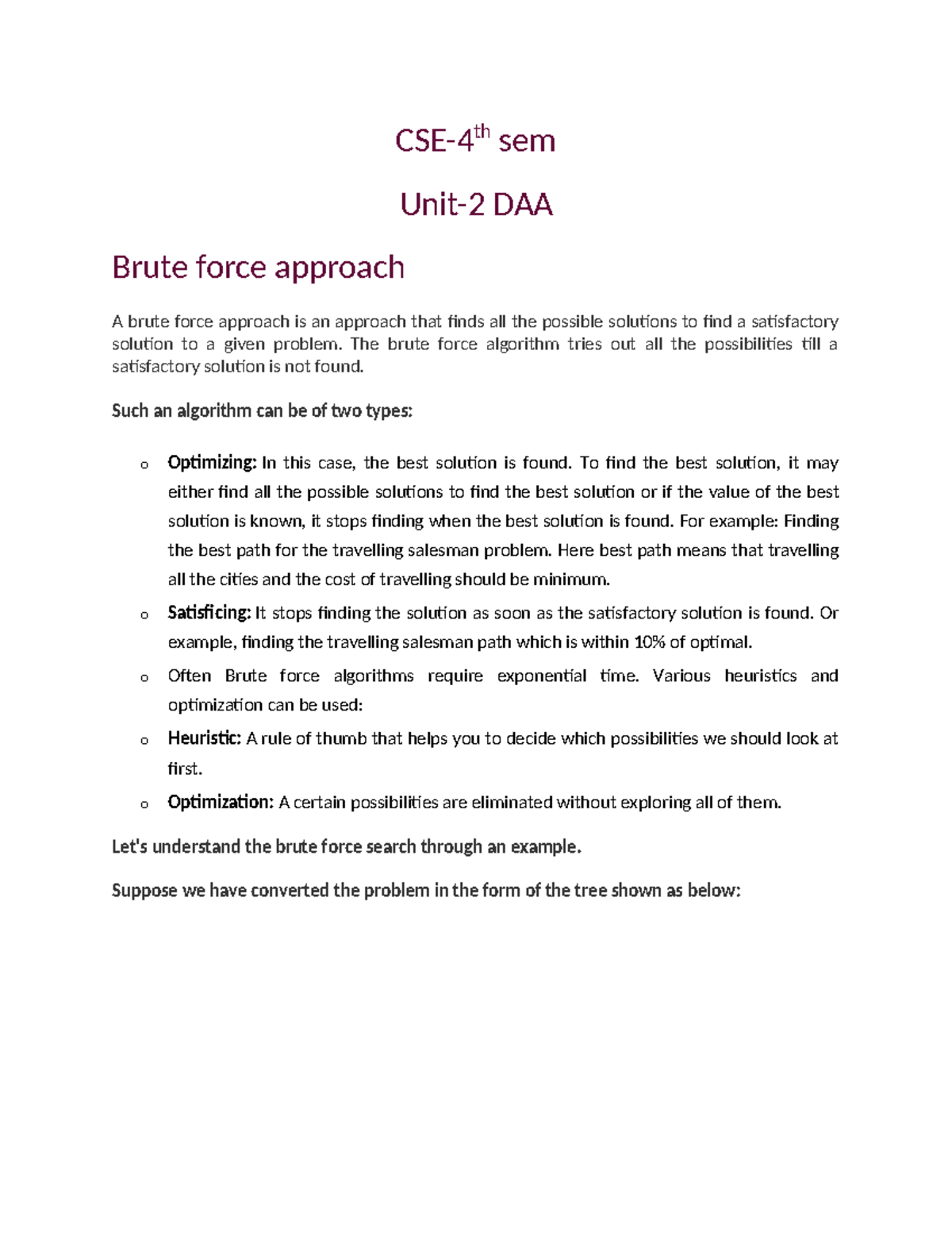 DAA Unit-2: Understanding Brute Force and Greedy Algorithms - Studocu