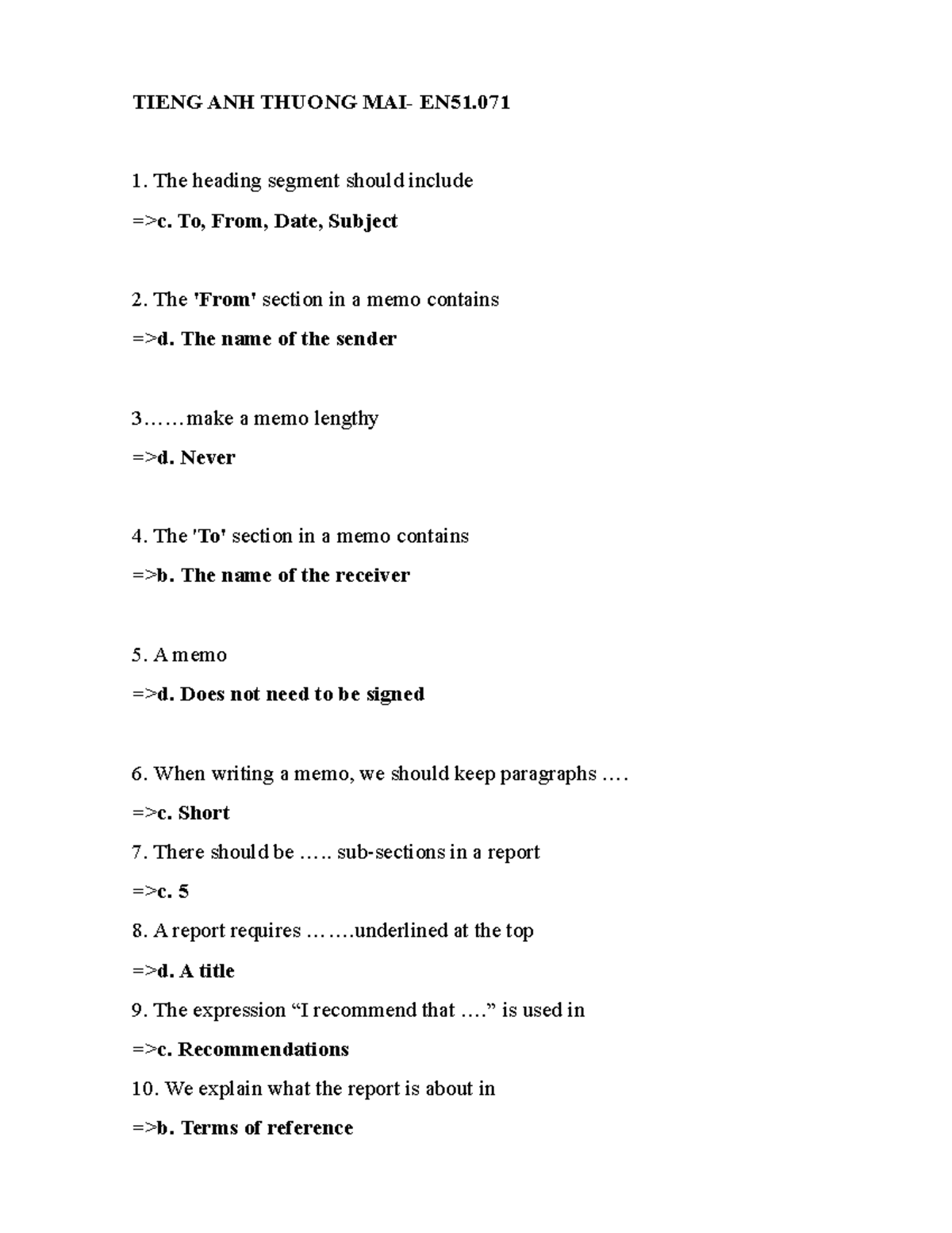 TIENG ANH THUONG EN51.071 - Memo and Report Writing Guidelines - Studocu