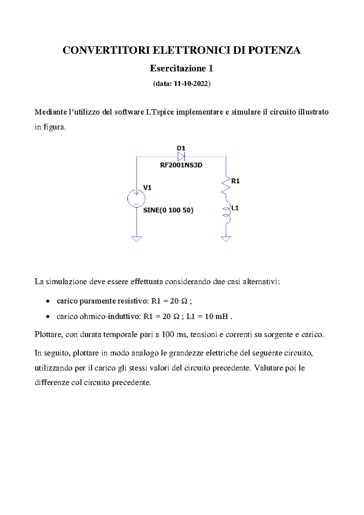 Convertitori Elettronici di Potenza - Esercitazione 1 - Studocu