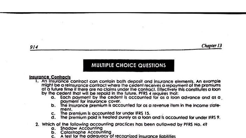 914 Chapter 13 Multiple Choice Questions on Insurance Contracts - Studocu