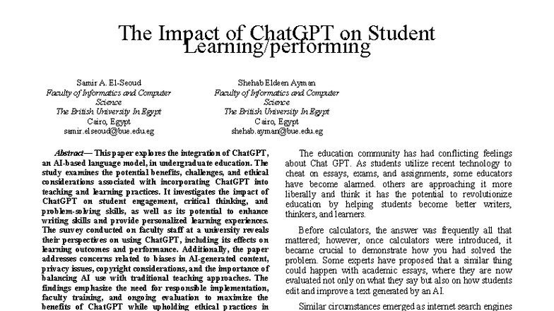 The Impact of ChatGPT on Education: Insights from BUE Faculty (ICS 101 ...