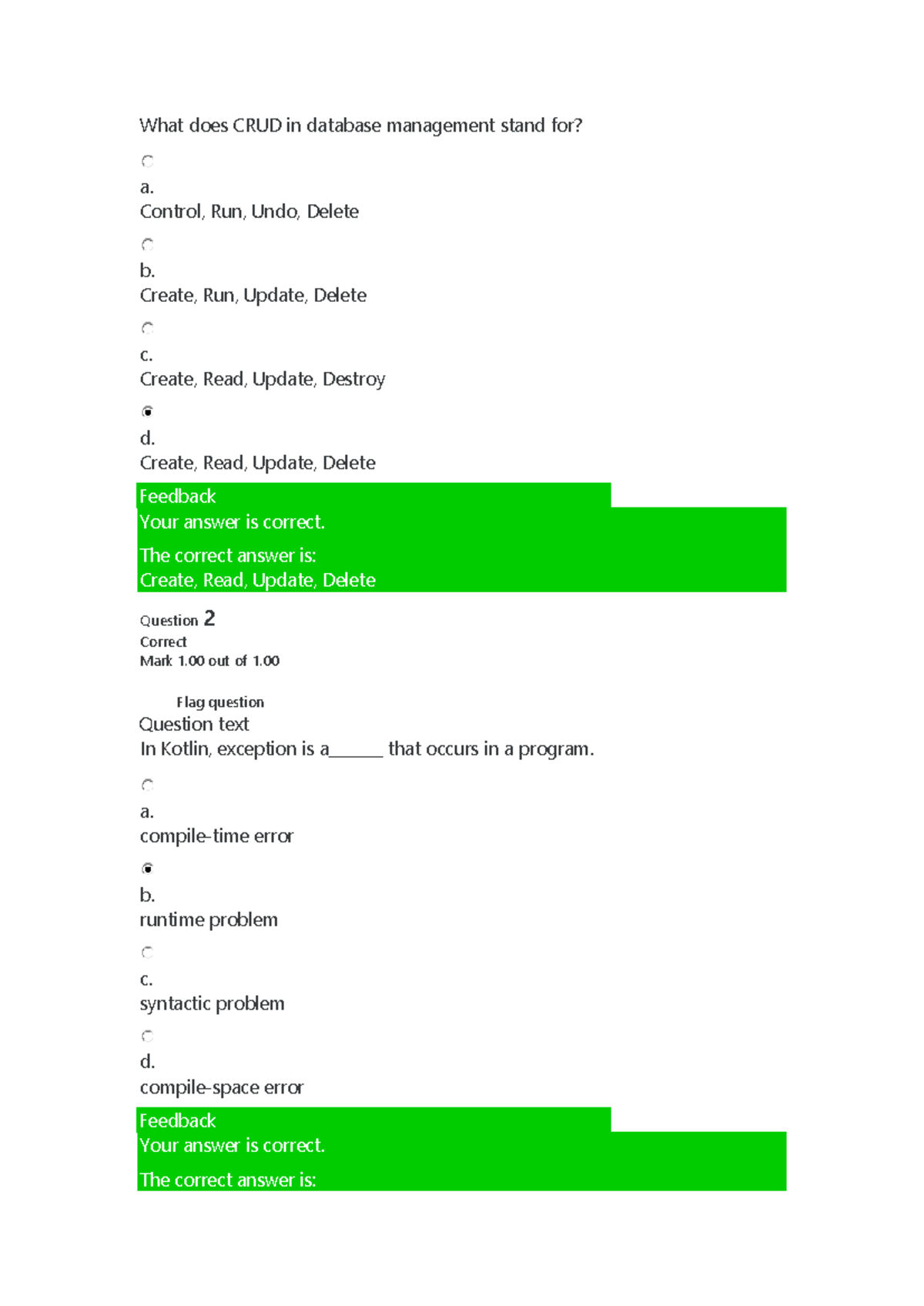 Cs 4405 Database and Kotlin Self Quiz Answers - Studocu