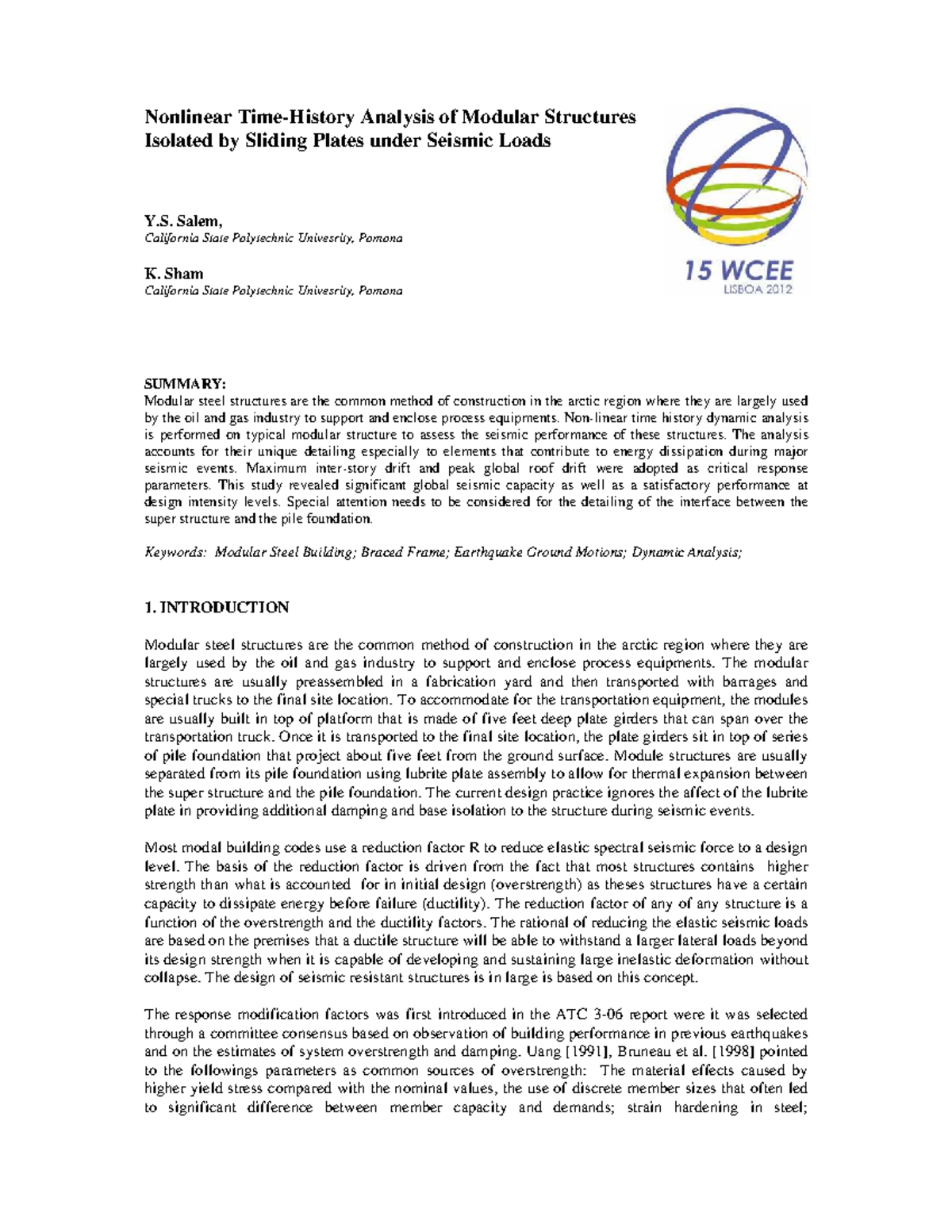 Nonlinear Seismic Analysis of Modular Structures (WCEE2012 5703) - Studocu
