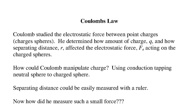 L3 Coulomb's Law - Electrostatic Force Notes and Calculations - Studocu