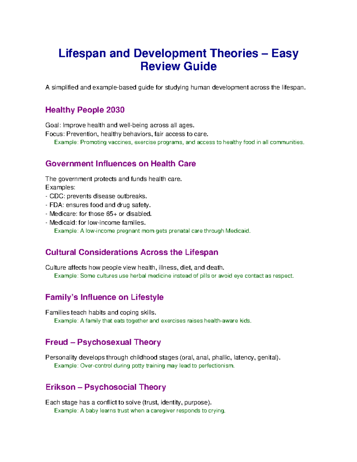 Lifespan Development Theories Study Guide: Key Concepts & Examples ...