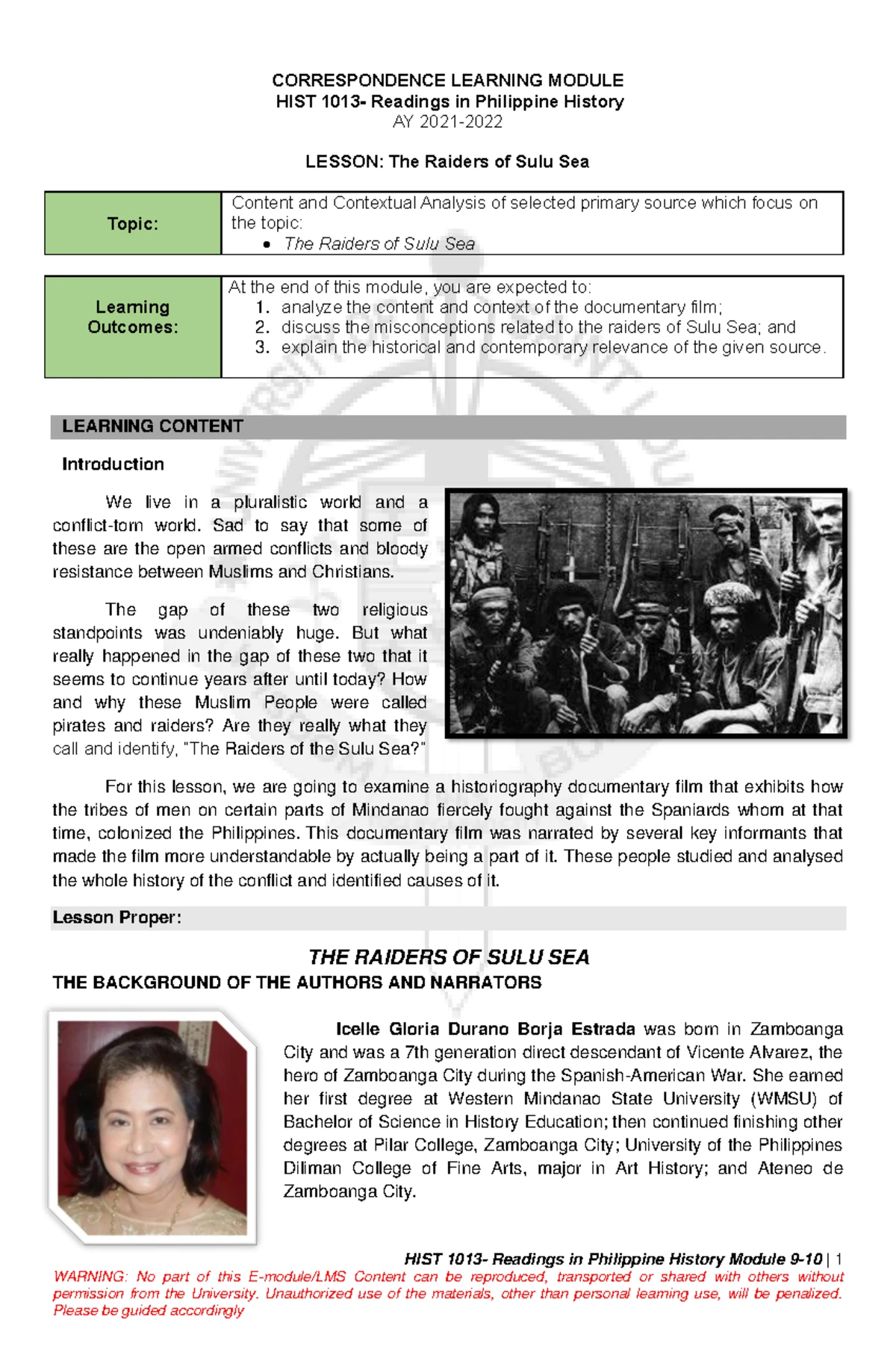 The Raiders of Sulu Sea ( Module) - HIST 1013 - Readings in Philippine ...