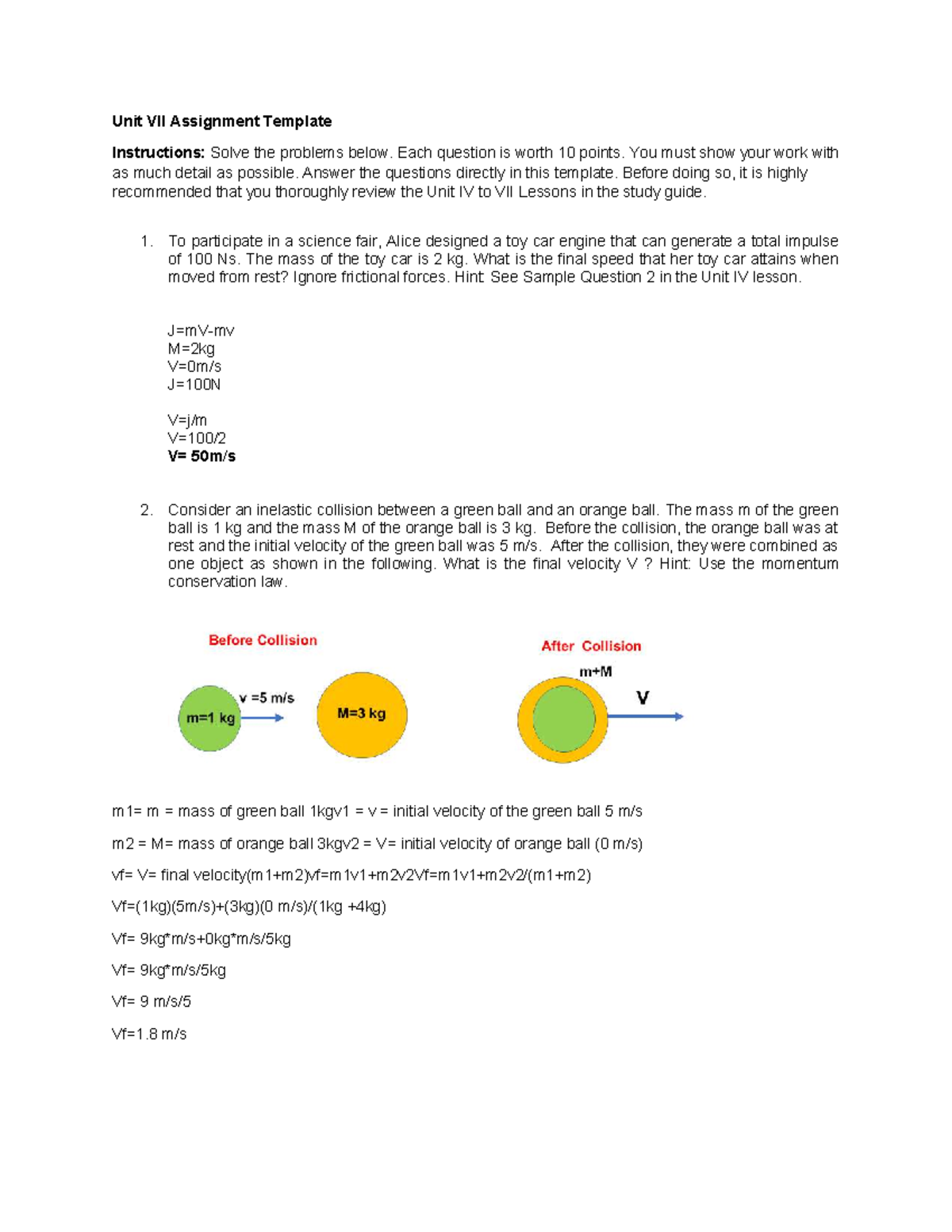 PHY 1301 Unit VII Assignment: Problem Solving Template - Studocu