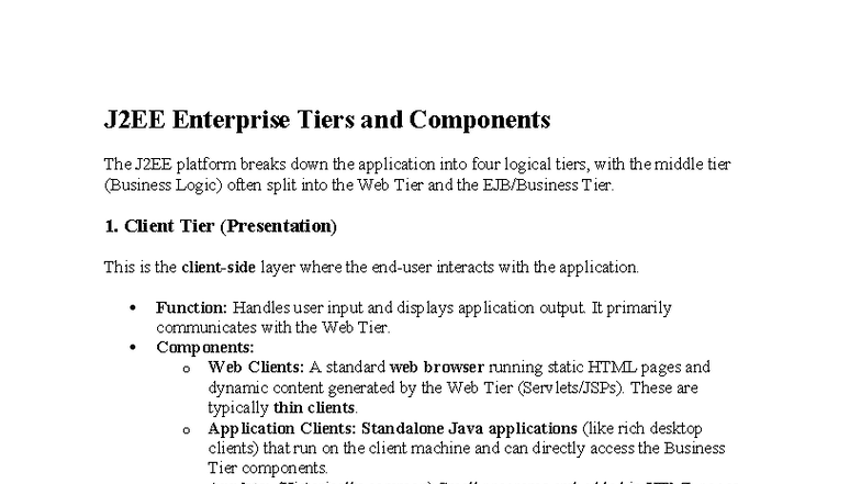 J2EE Tiers & Components Overview: Client, Web, & Business Logic - Studocu