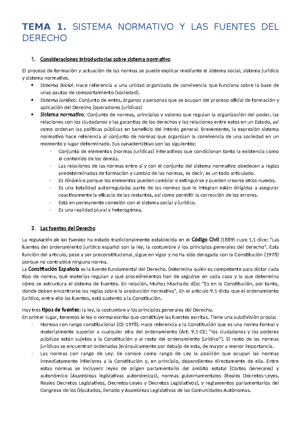 TEMA 1. Sistema Normativo y Fuentes del Derecho: Introducción y ...