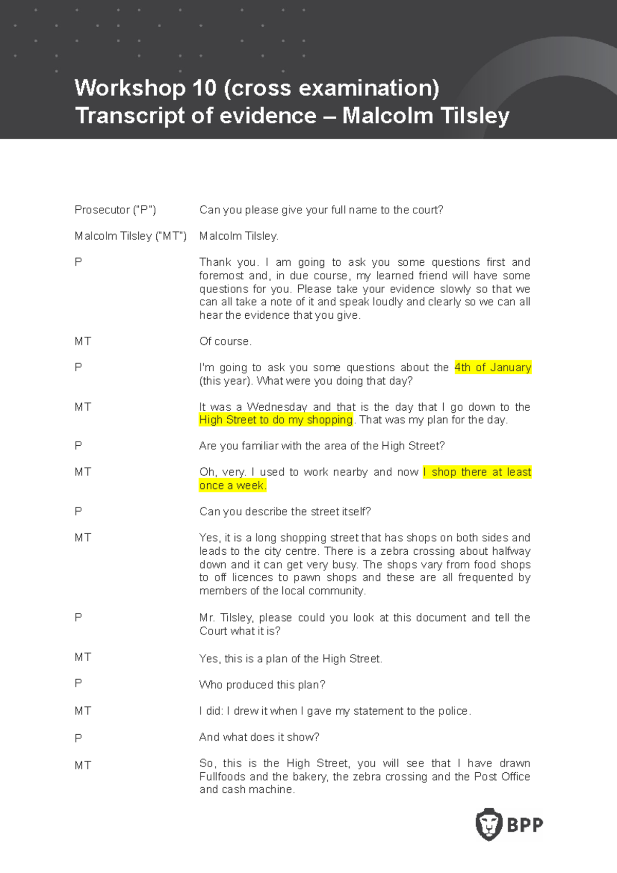 BTC XX WS10 Cross-Examination Transcript: Evidence of Malcolm Tilsley ...