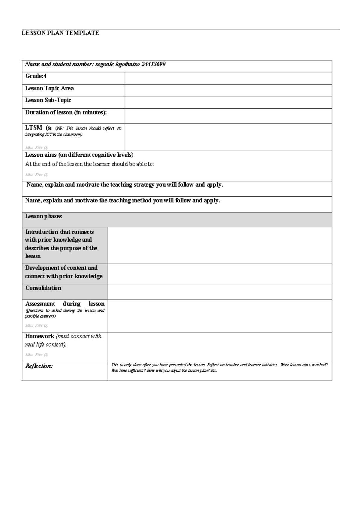 Lesson Plan Template for Integrating ICT in Education (24413690) - Studocu