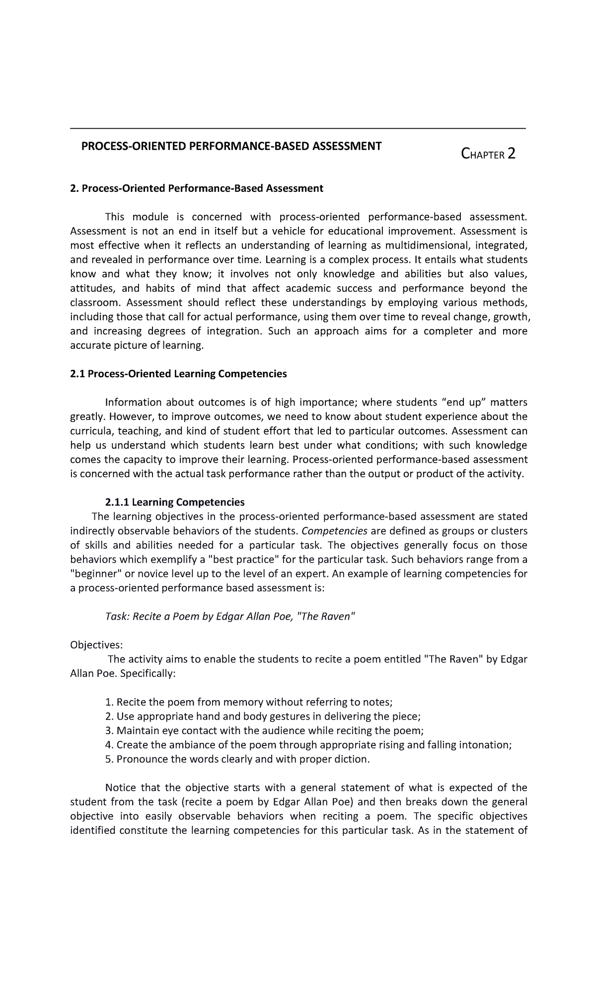 Chapter 2 Process-oriented&Performance-based Assessment - Assessment of Learning 2 Module 1 Page ...