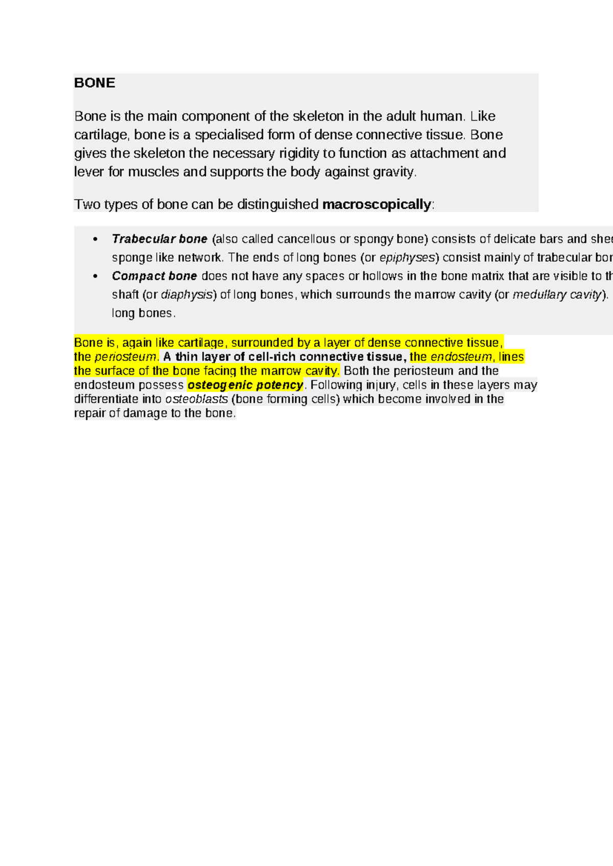 7. BONE - Comprehensive Notes on Bone Structure and Function - Studocu