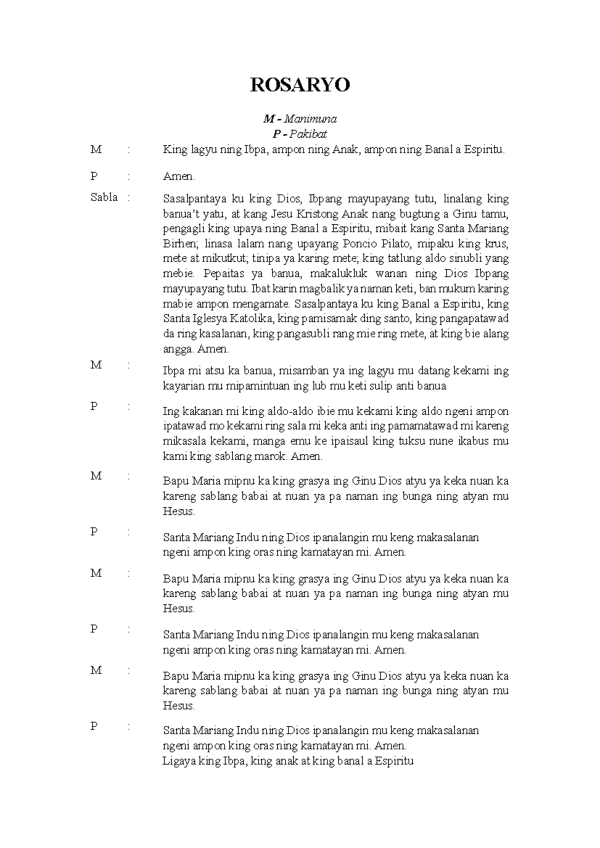 Kapampangan Rosary Guide and Prayer Instructions - Studocu