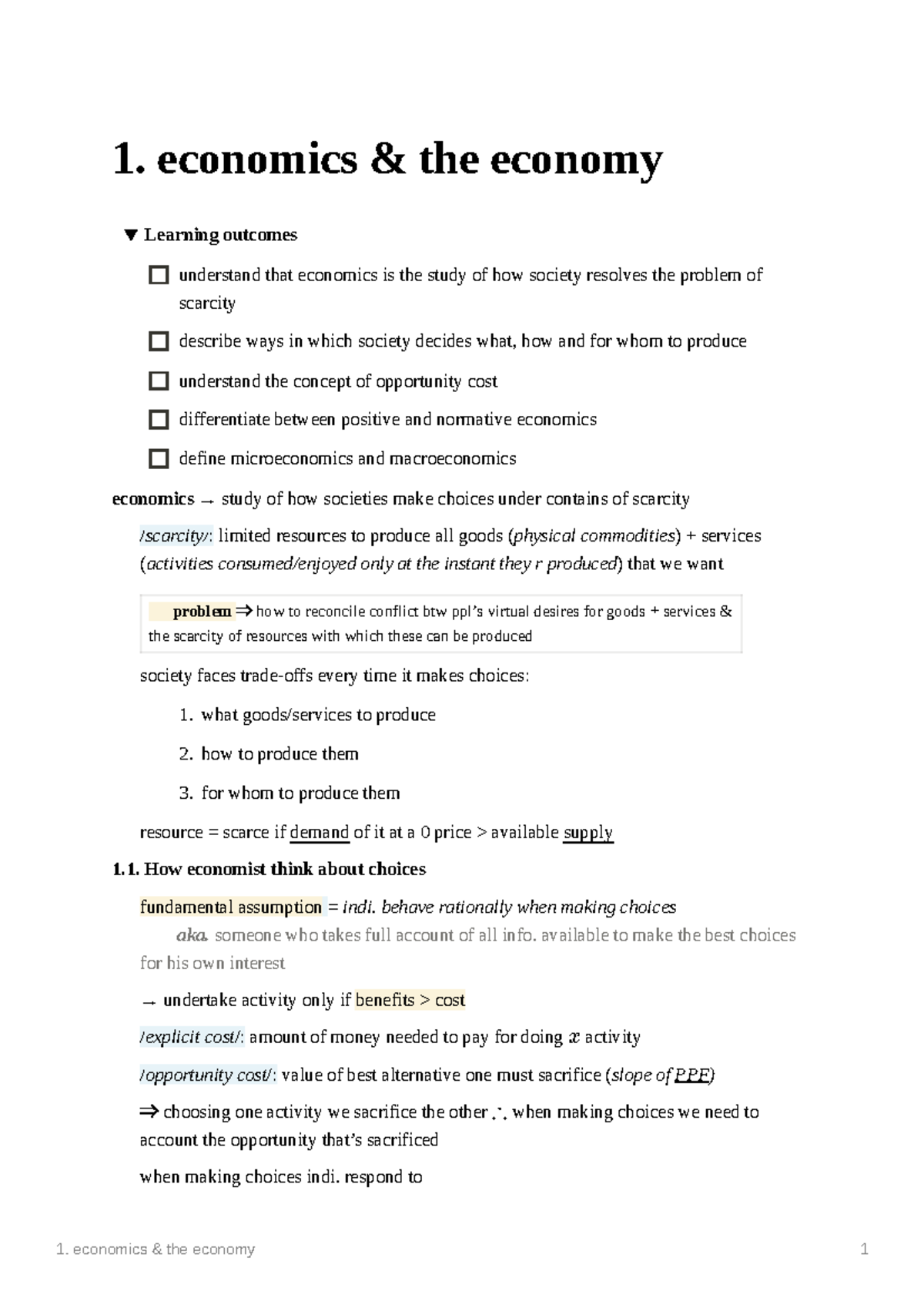 ECO 101: Chapter 1 - Introduction to Economics and Key Concepts - Studocu