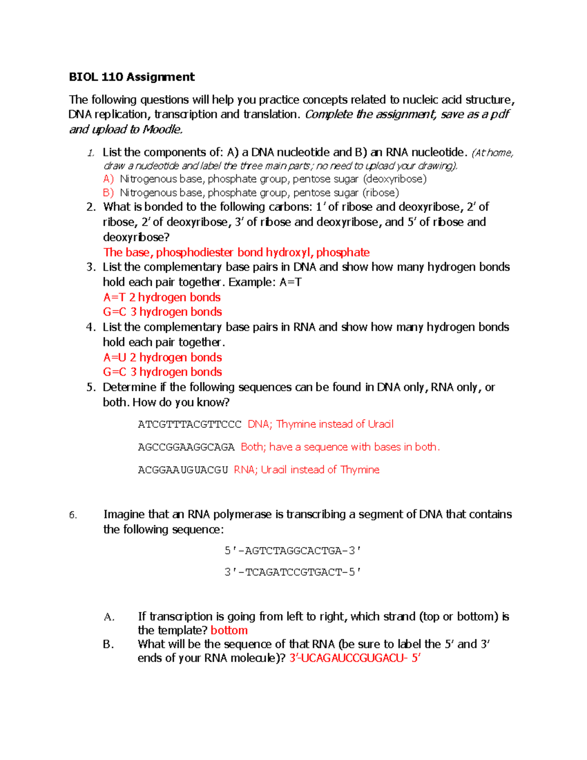 Unit 3: Gene Expression Problem Set - BIOL 110 Assignment - Studocu