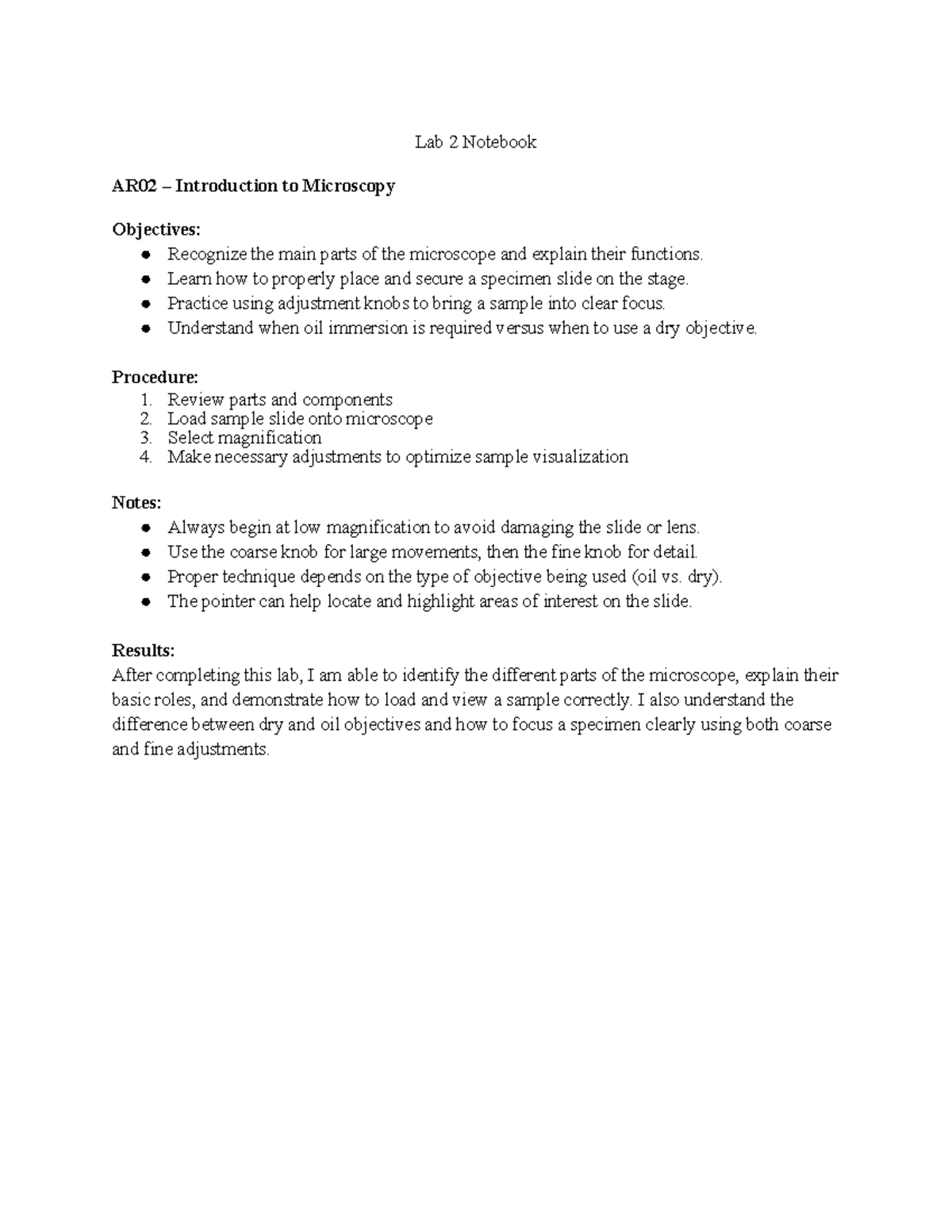 BIOD 271 Lab 2 Notebook: Introduction to Microscopy Techniques - Studocu
