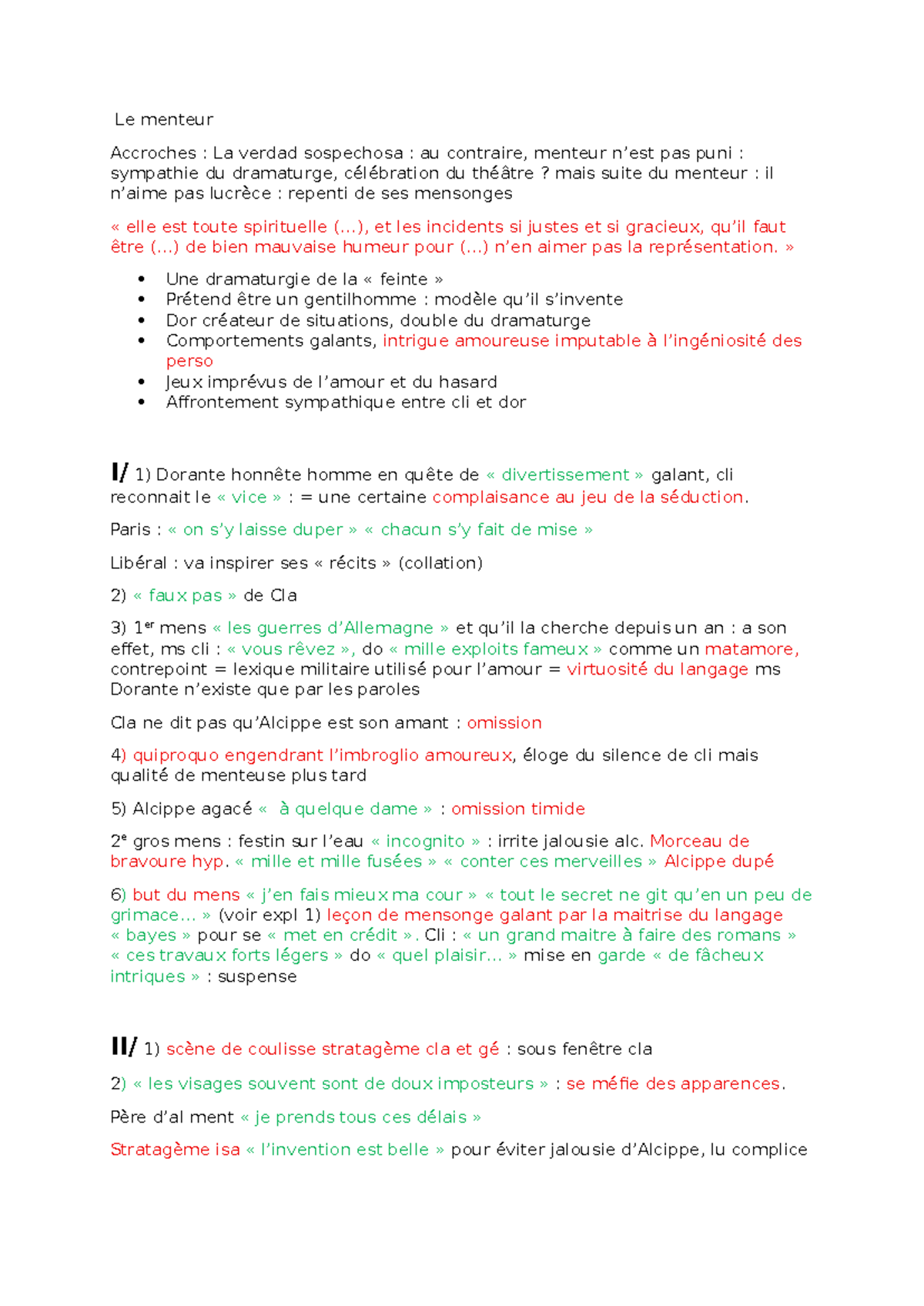 Le Menteur (Cours: FR 101) : Résumé Complet pour Dissertation - Studocu