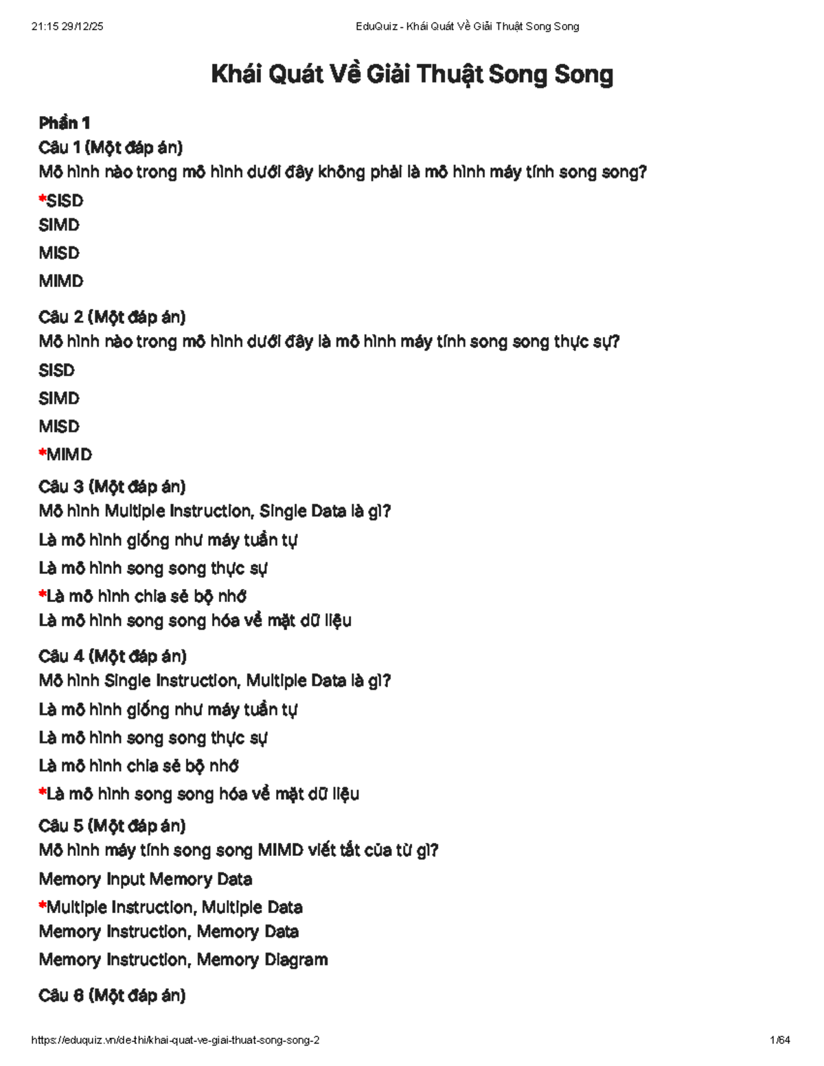 21:15 EduQuiz Tổng Quan Về Giải Thuật Song Song - Phần 1 - Studocu