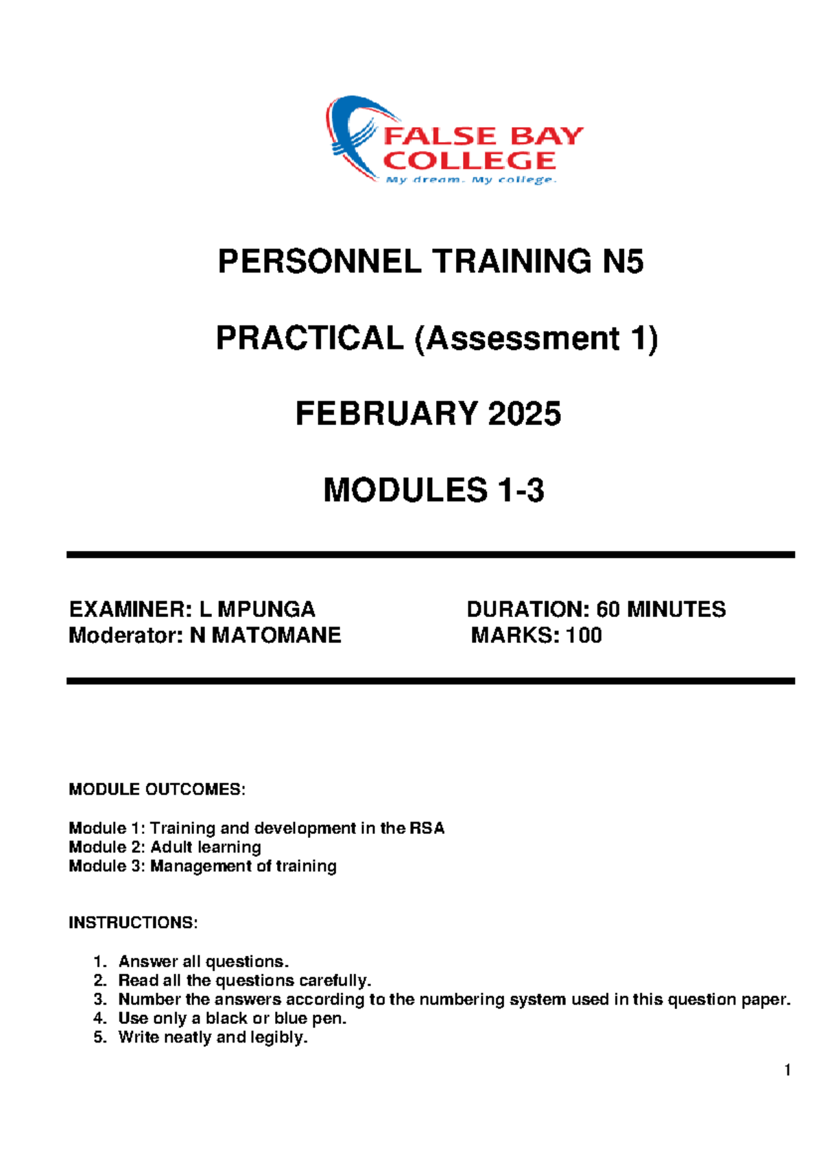 PTRN5 - Practical Assessment 1 Guide for Modules 1-3 - Studocu