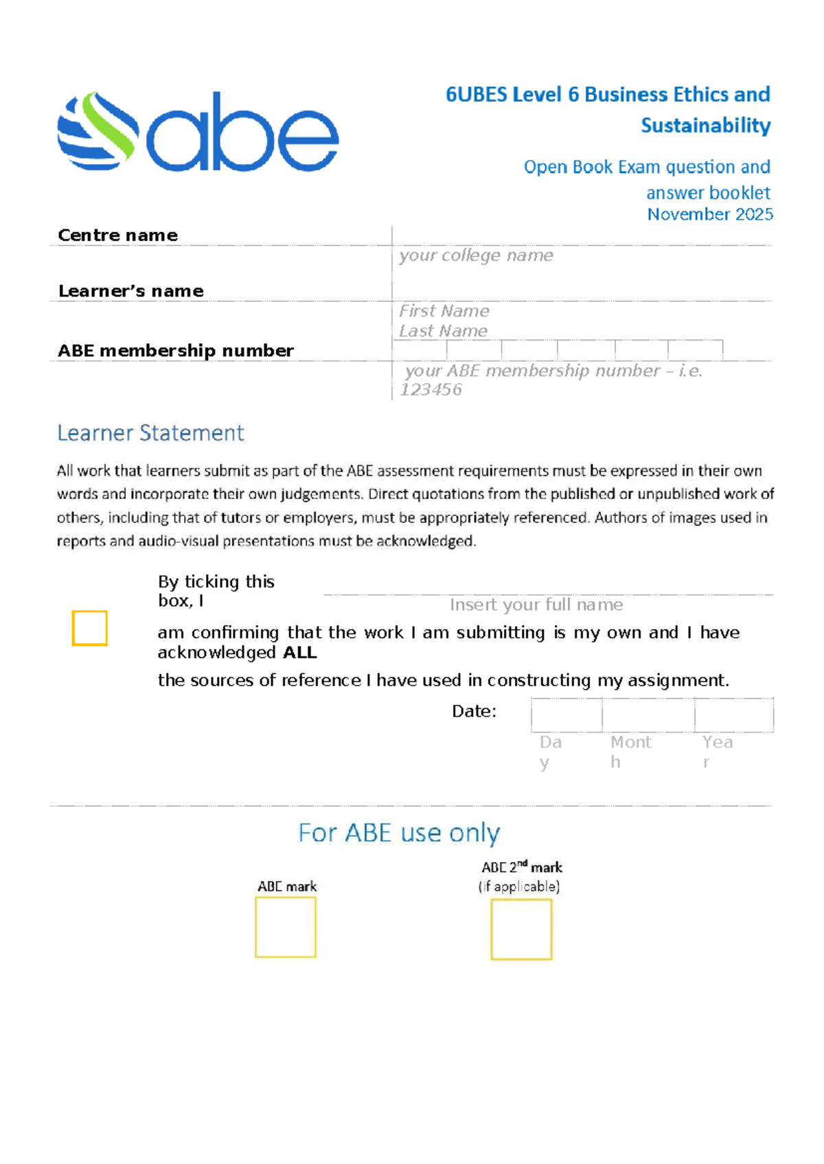 6UBES1125 ABE 2025 - Business Ethics & Sustainability Exam Analysis ...